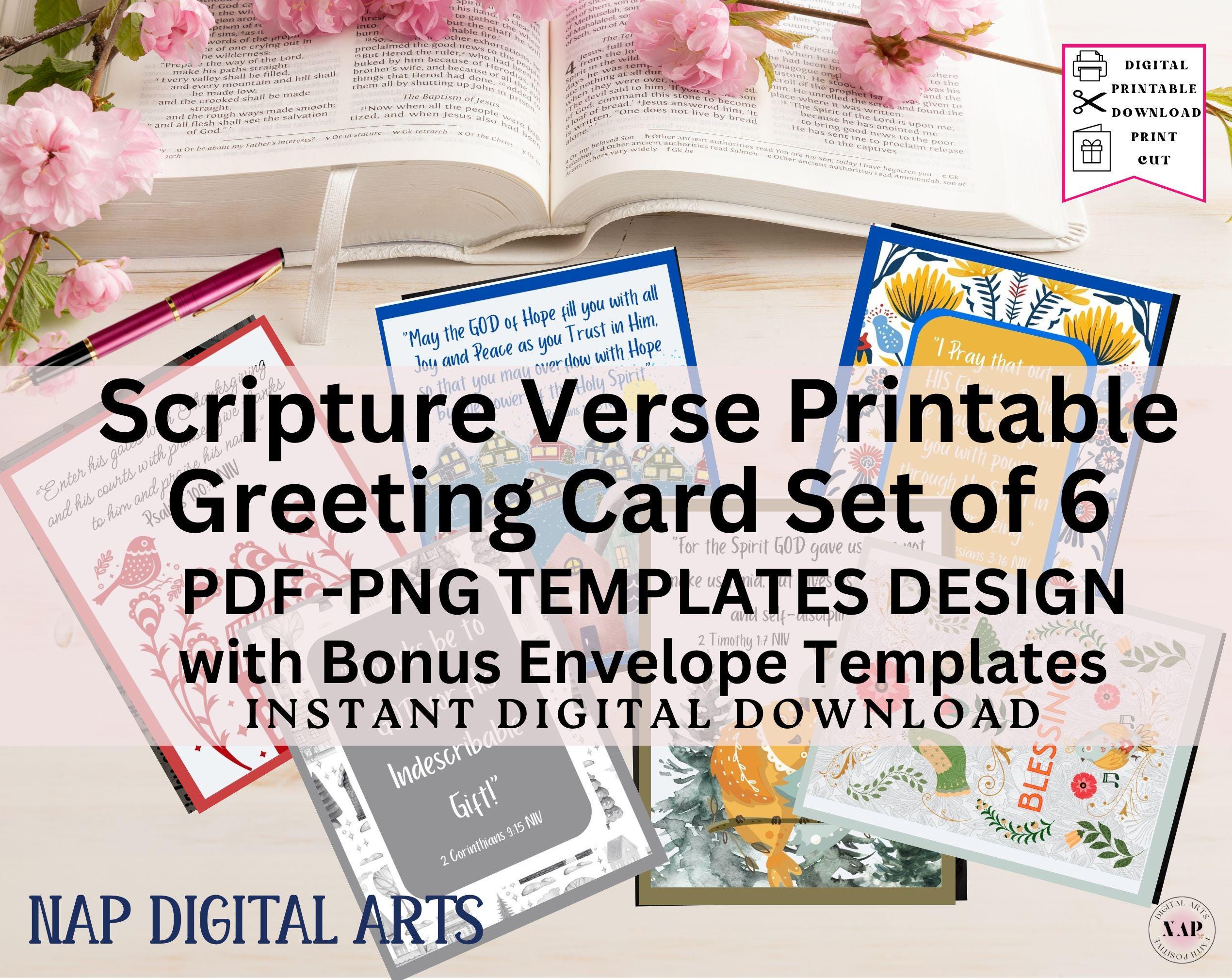 Scripture Verse Printable Card, Faith Greeting Card Set 6 ...