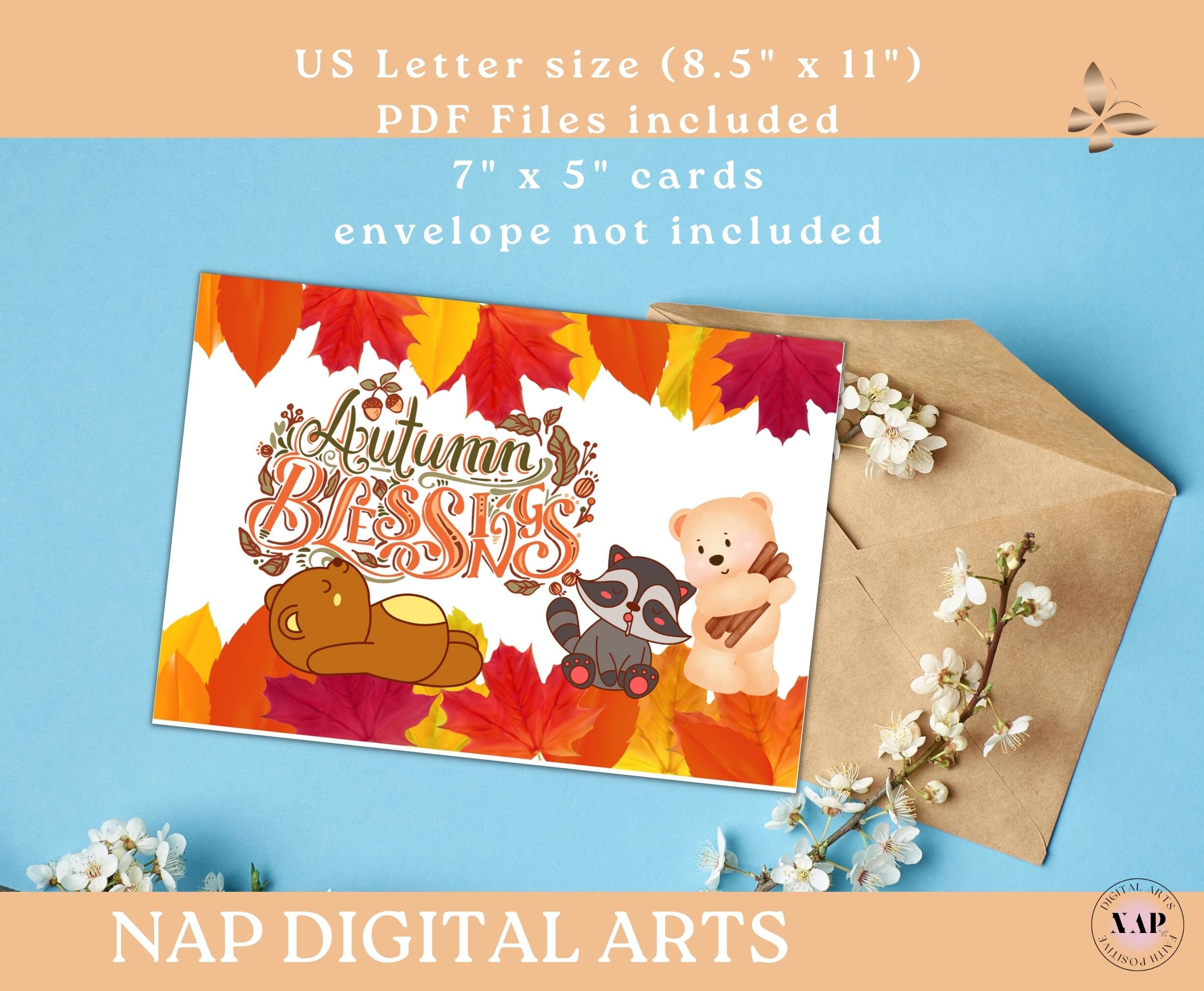 Fall Bundle Cards Autumn Card Printable Cute Bear Card - Etsy