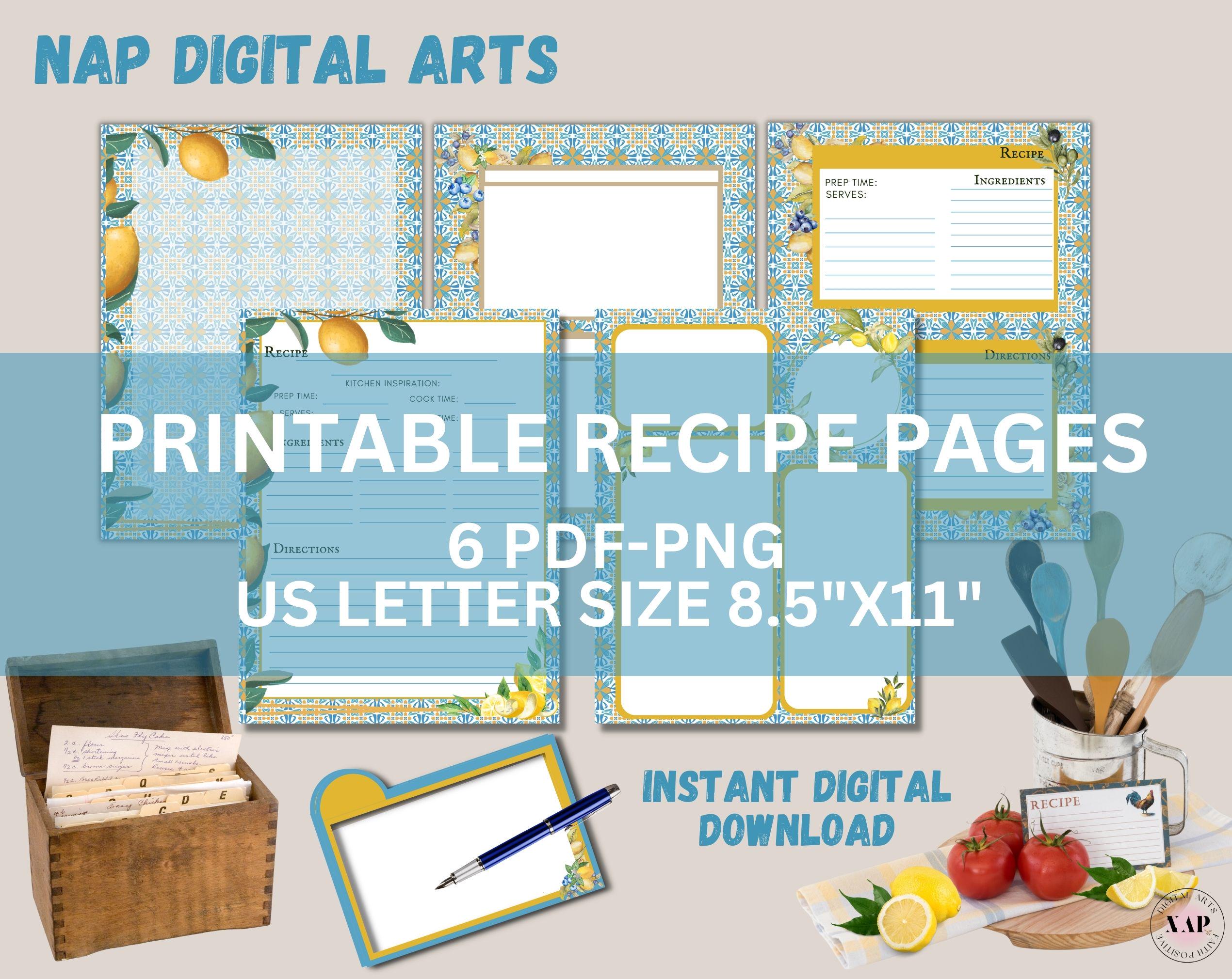Printable Recipe Pages, Meal Planner, Recipe Journal, Lemon Recipe ...