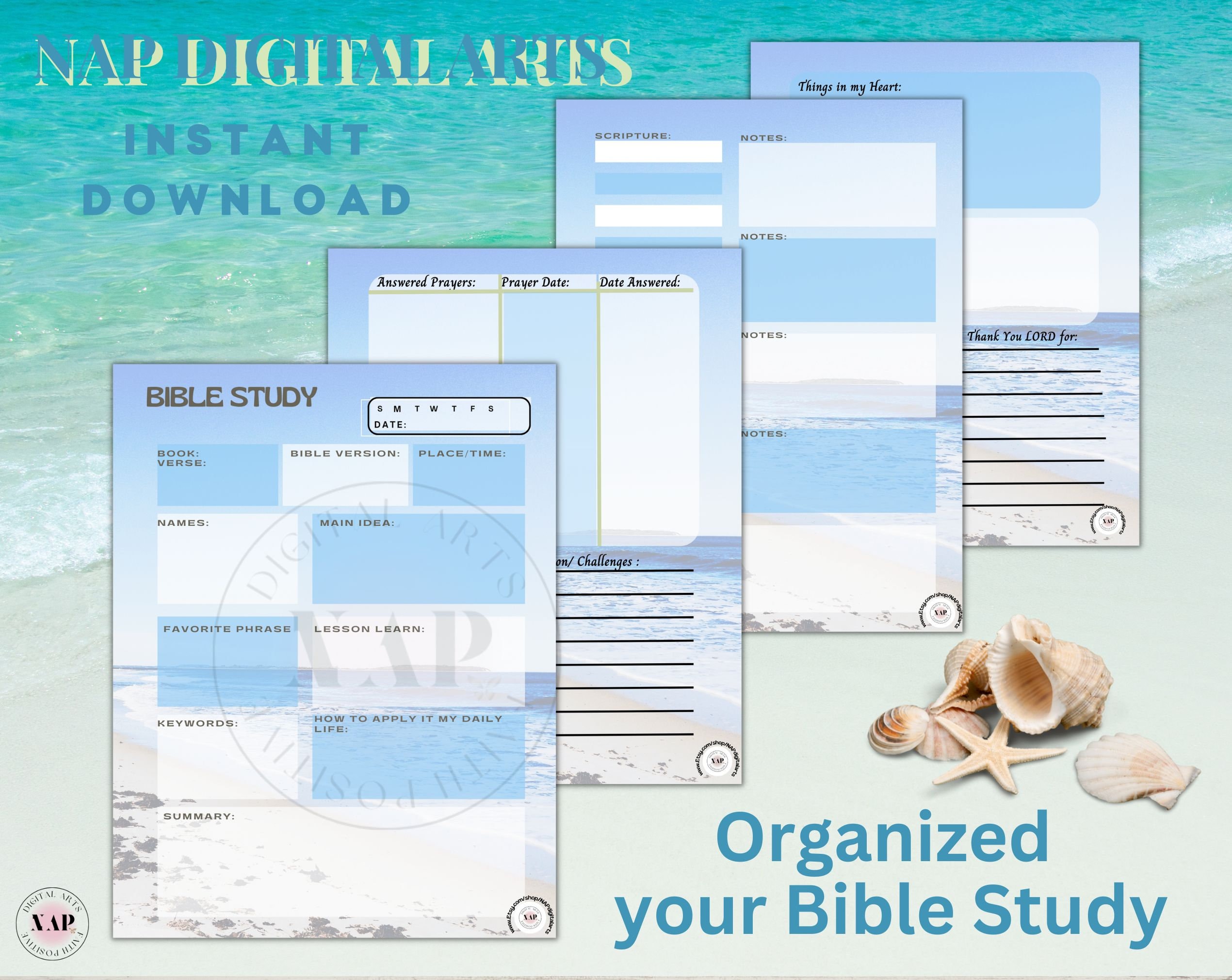 Ocean Printable Planner, Bible Study Planner, Prayer Journal Printable ...
