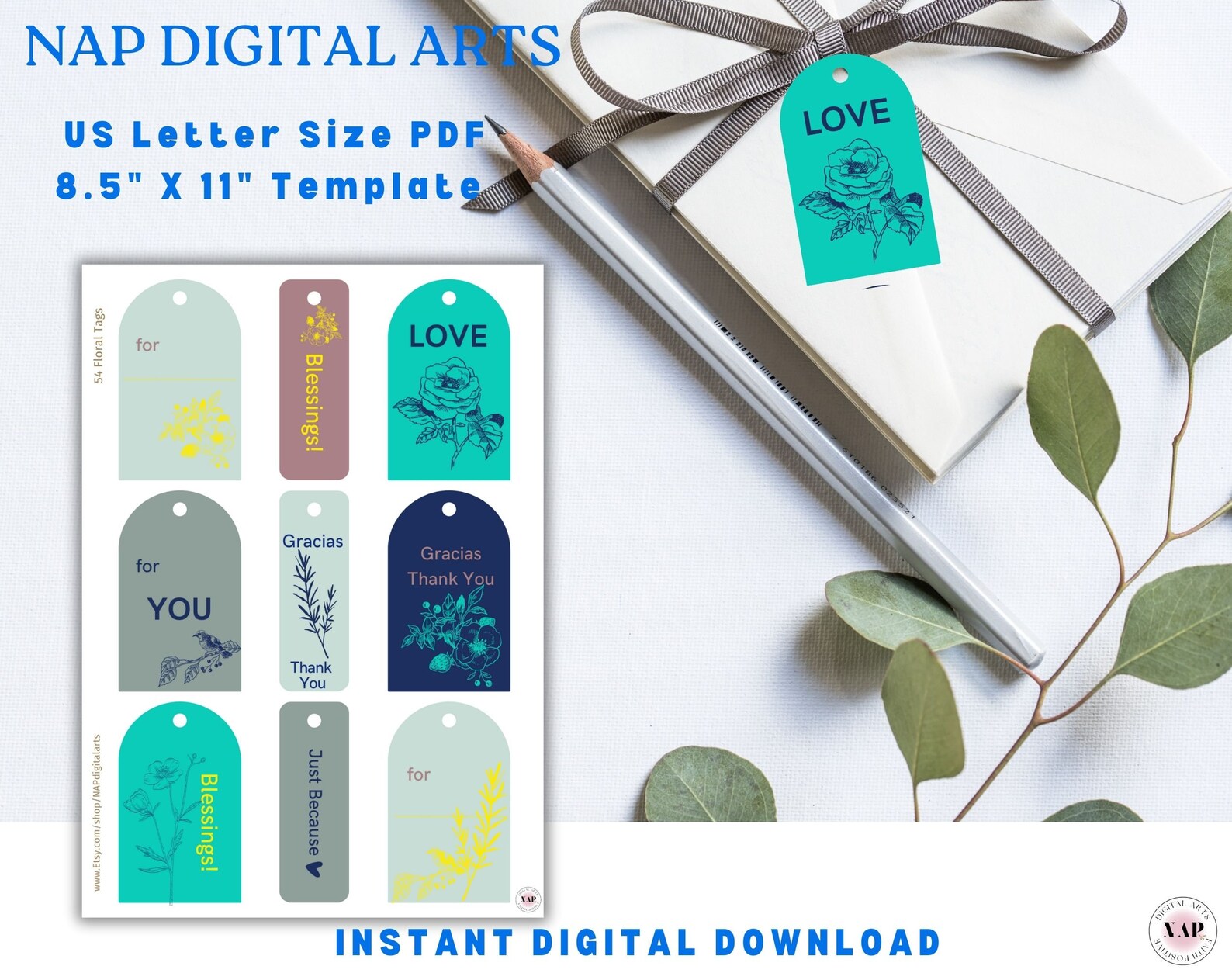 Printable Floral Gift Tags, Simple Gift Tags, Floral Template, Modern ...