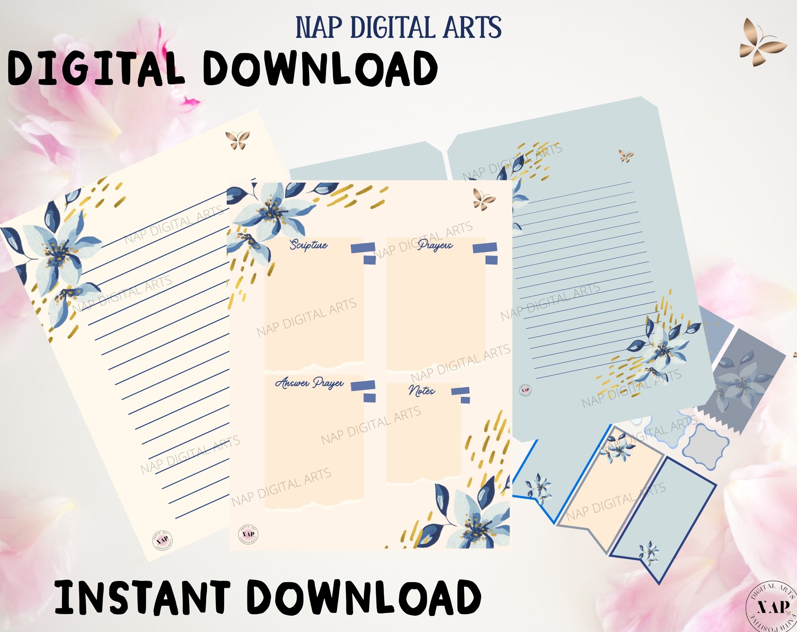 Prayer Journal, Flower Lined Paper, Digital Faith Printable, Bible ...