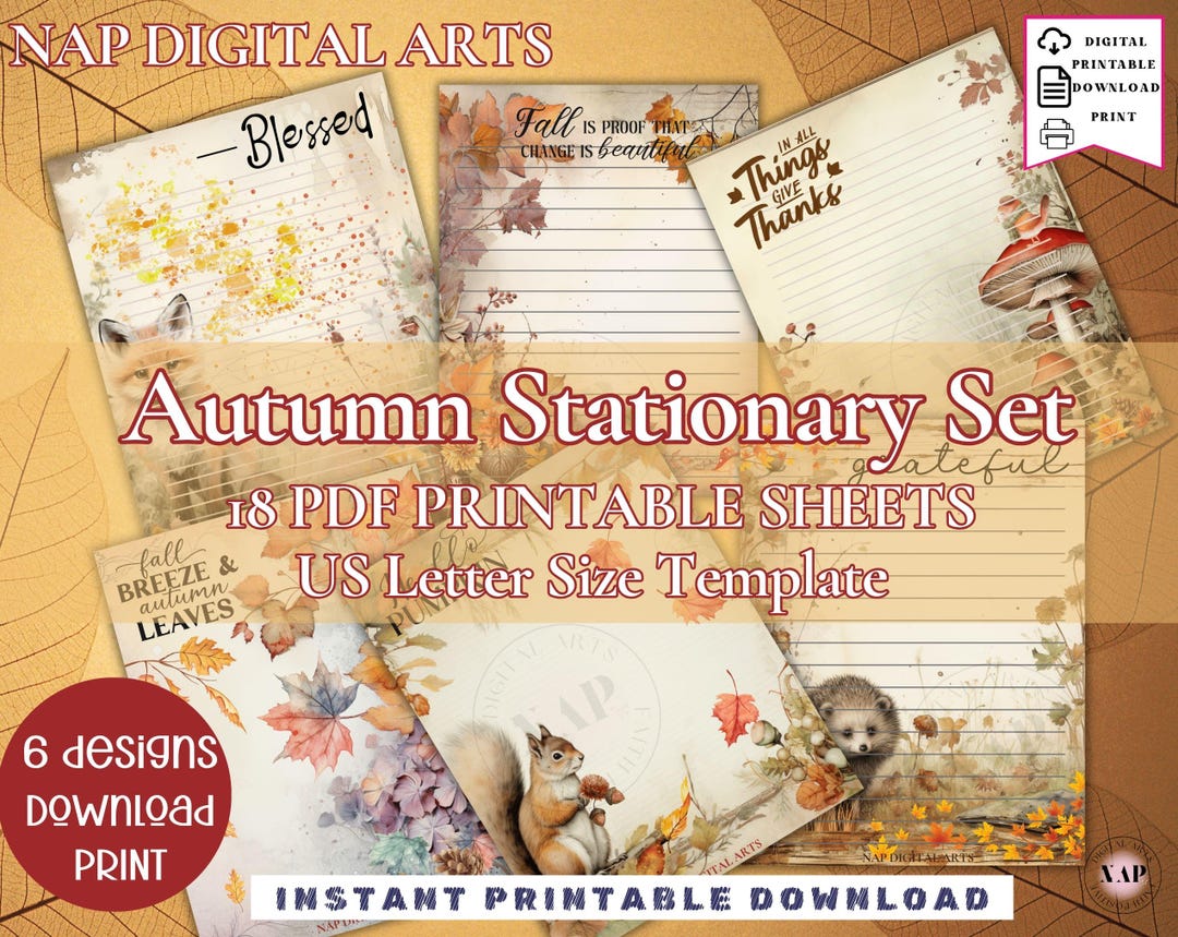 Autumn Leaves Stationary Set, Autumn Forest Stationery, Fall Bundle ...