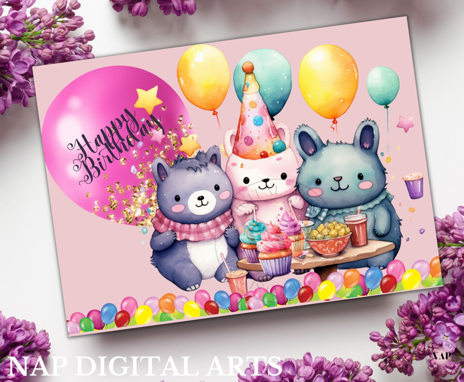 Happy Birthday Card Printable, Birthday Printable Set, Girl Happy ...