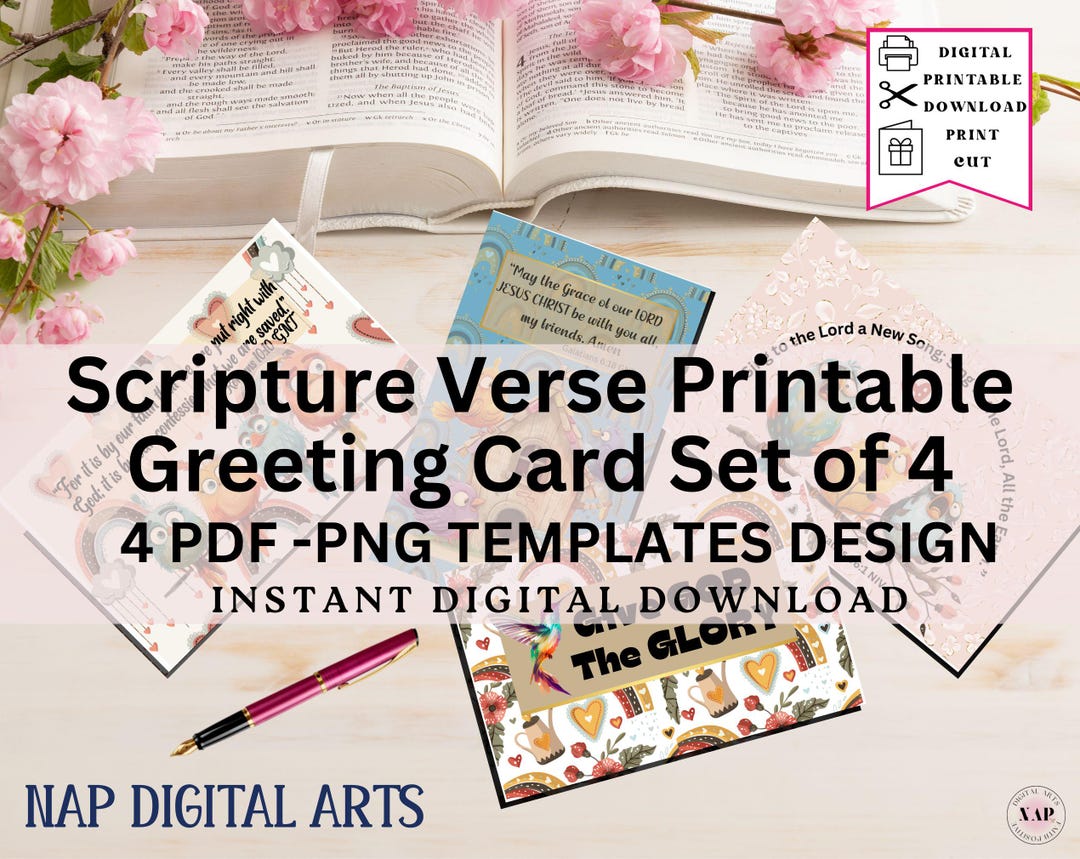 Scripture Verse Printable, Faith Greeting Card Set 4, Inspirational ...