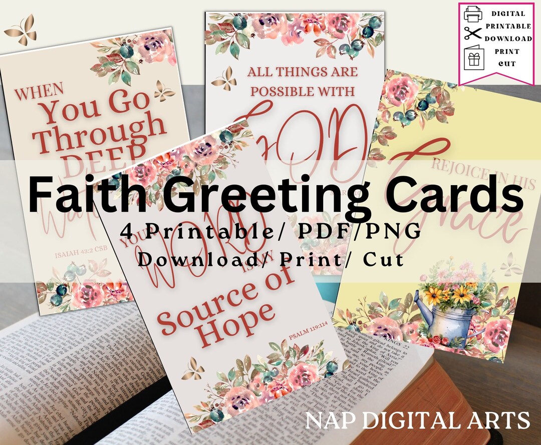 Faith Greeting Cards, Christian Cards, Bible Verse Card Set, Bible ...