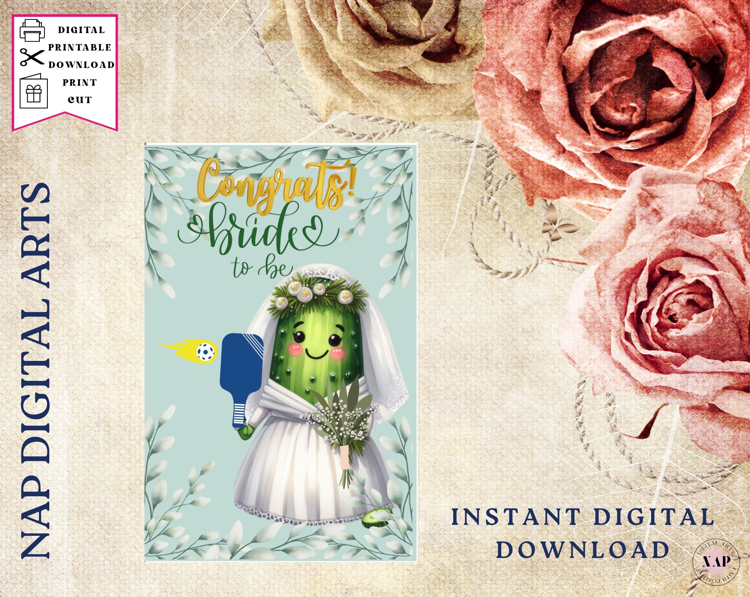 Pickleball Wedding Card Printable, Newly Wed Greeting Card, Groom Humor ...