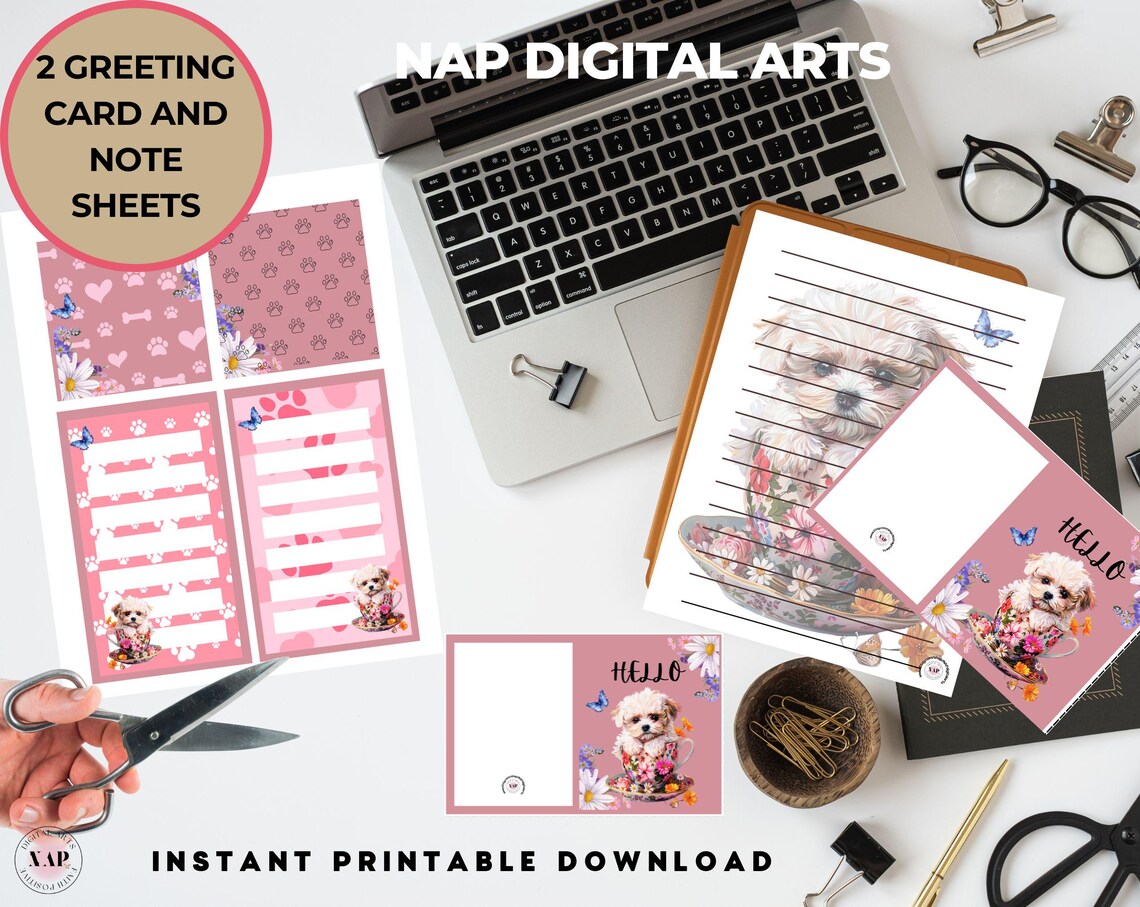 Cute Puppy Stationery Set, Dog Printable, Cute Animal Notecard, Writing ...