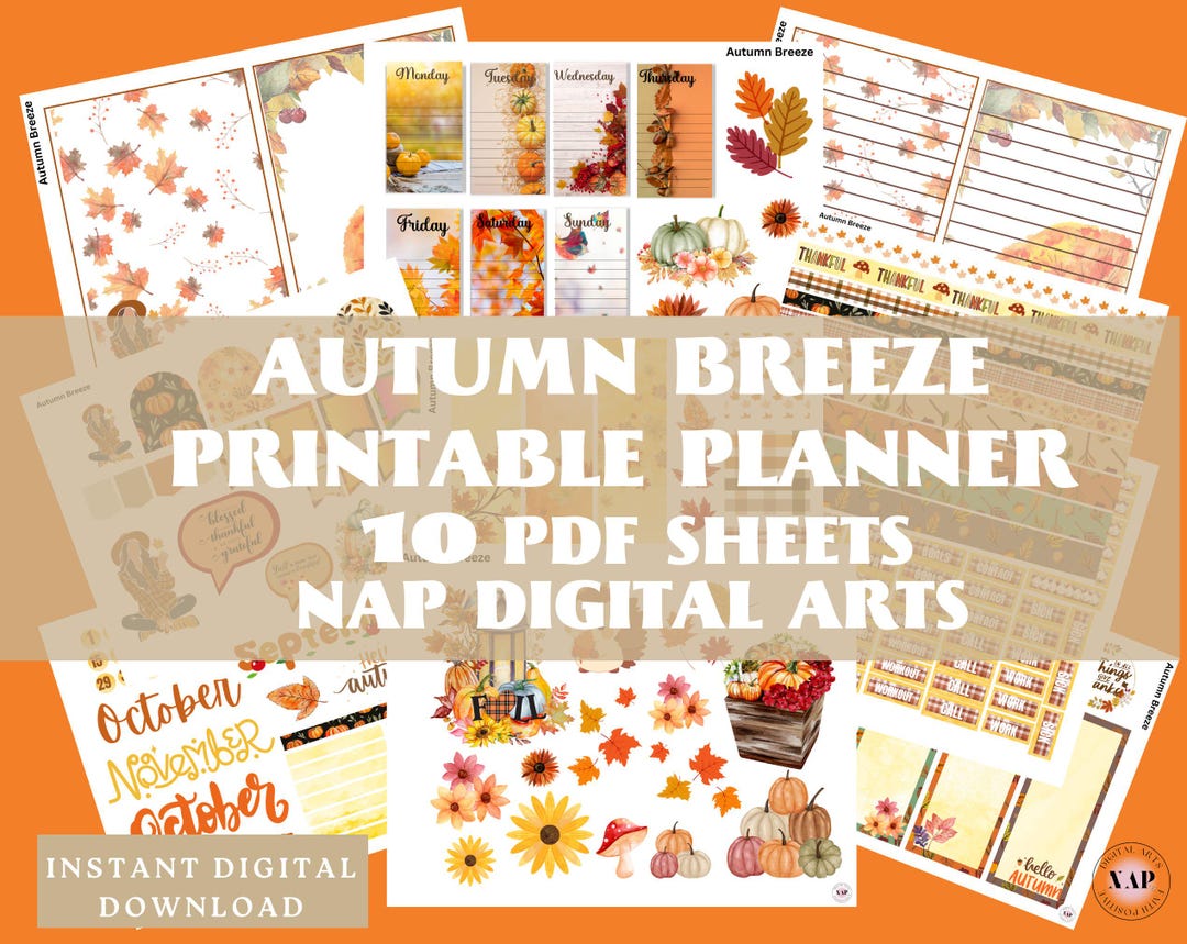 Autumn Breeze Printable Planner, Fall Sticker Sheet, Autumn Journal ...