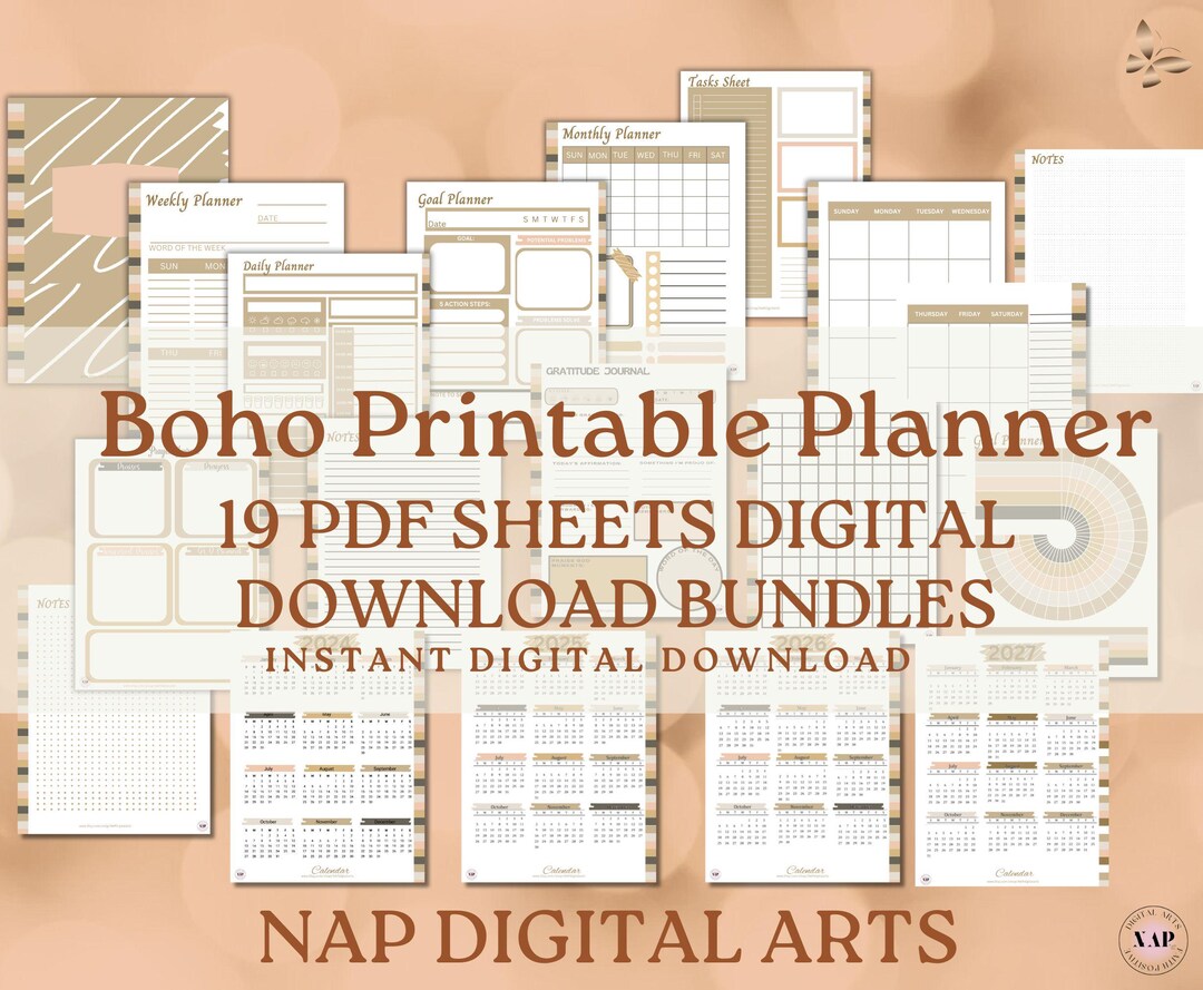 Boho Printable Planner, Boho Daily Planner, Printable Daily Journal ...