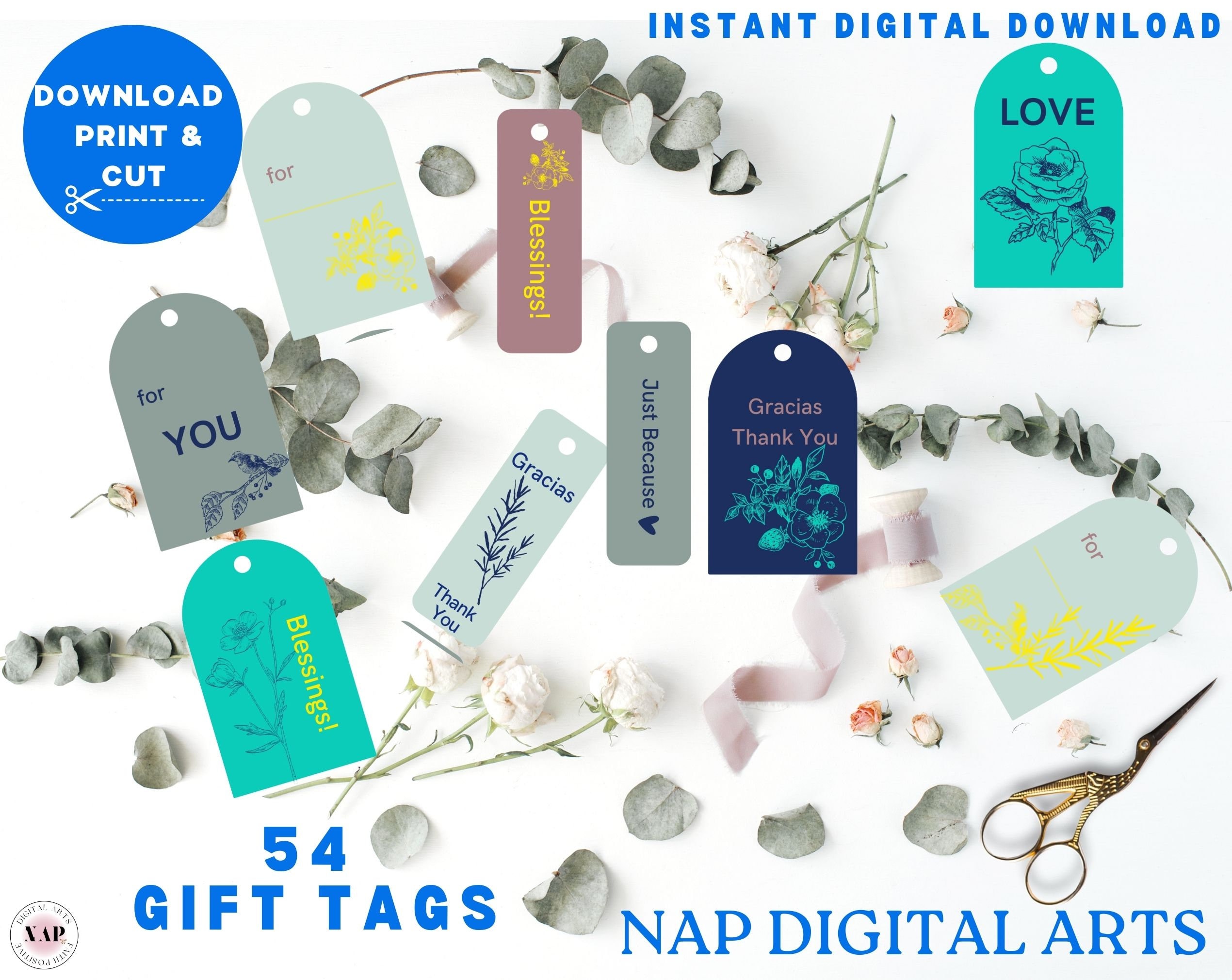 Printable Floral Gift Tags, Simple Gift Tags, Floral Template, Modern ...