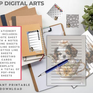 Puppy in a Cup Stationery, Teacup Dog Printable, Cute Puppy Notes Card ...