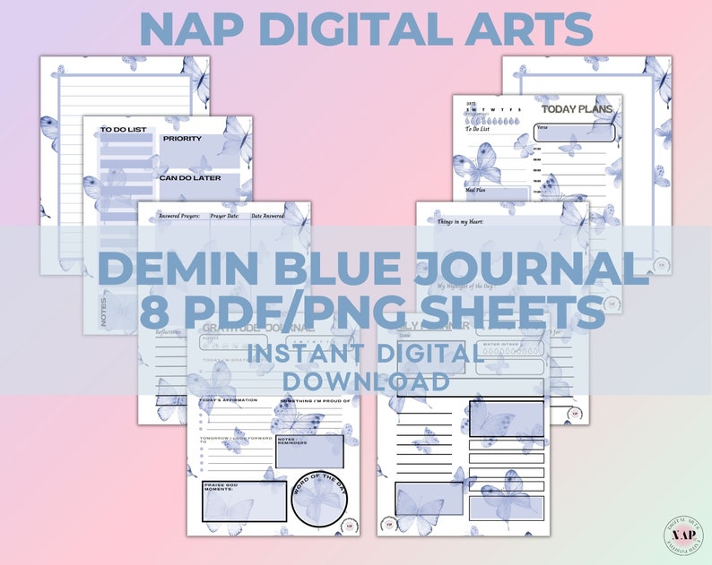 Daily Planner Printable, Faith Planner, Butterflies Journal, Denim ...