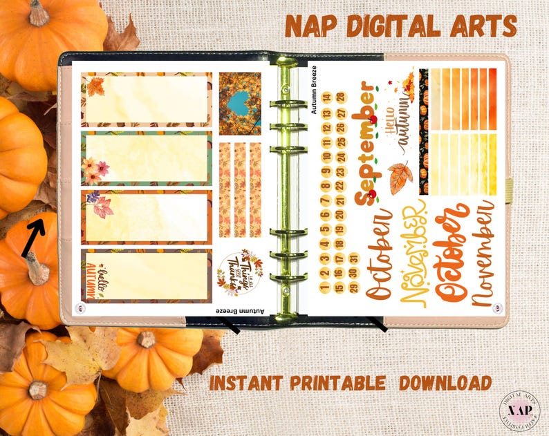 Autumn Breeze Printable Planner, Fall Sticker Sheet, Autumn Journal ...