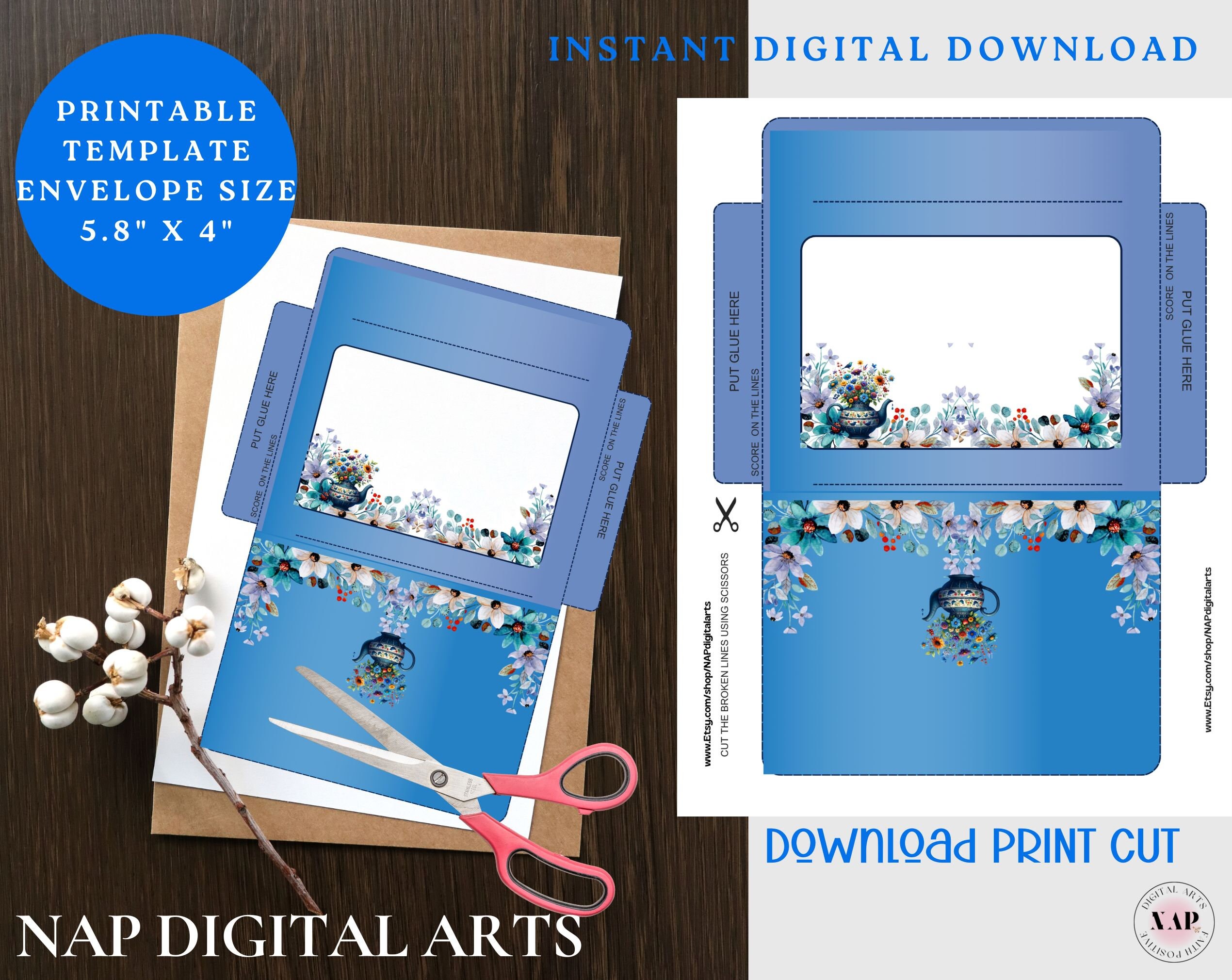 Printable Stationery Bundle, Blue Floral Teapot Melody, Printable ...