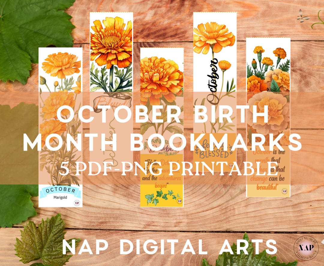 October Birth Month Bookmarks, Birth Flower Bookmark Printable ...