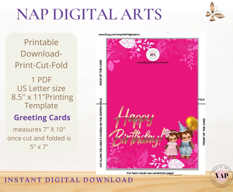 Cute Pink Girl Printable Card, Happy Birthday Girl Pink Card, Happy ...