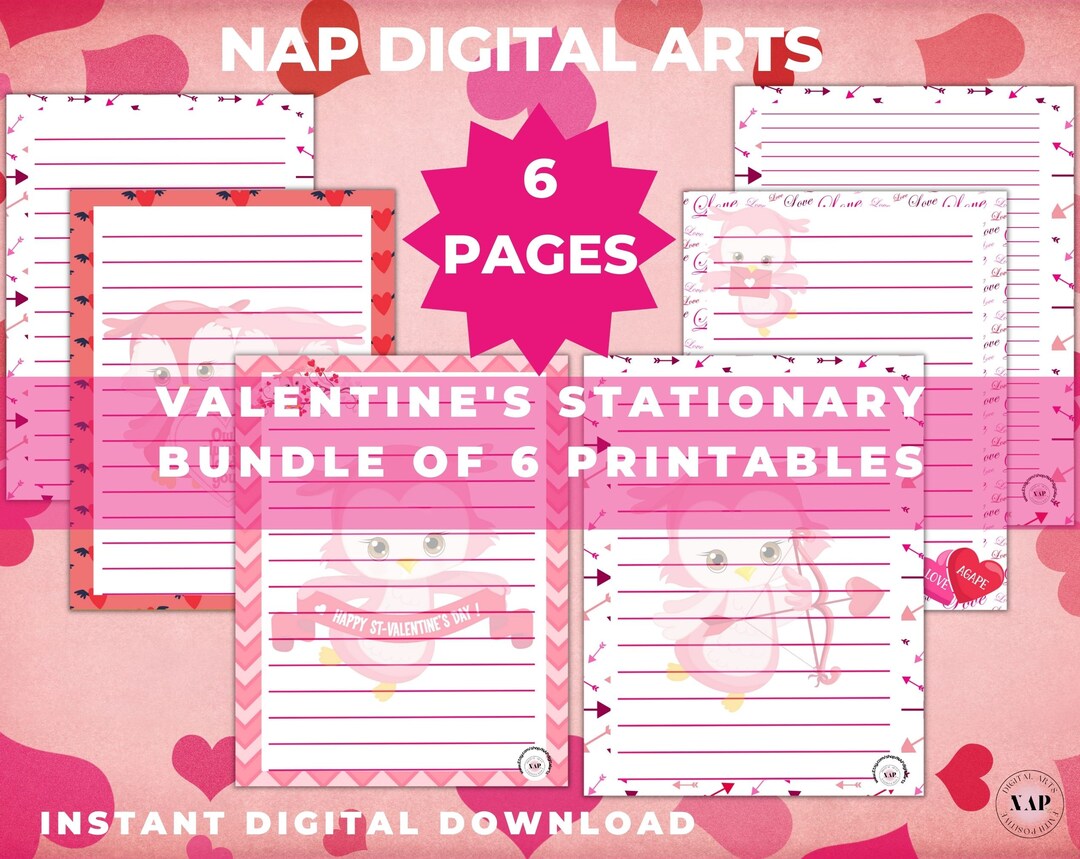 Cute Valentines Paper, Printable Stationery Set, Love Stationery ...