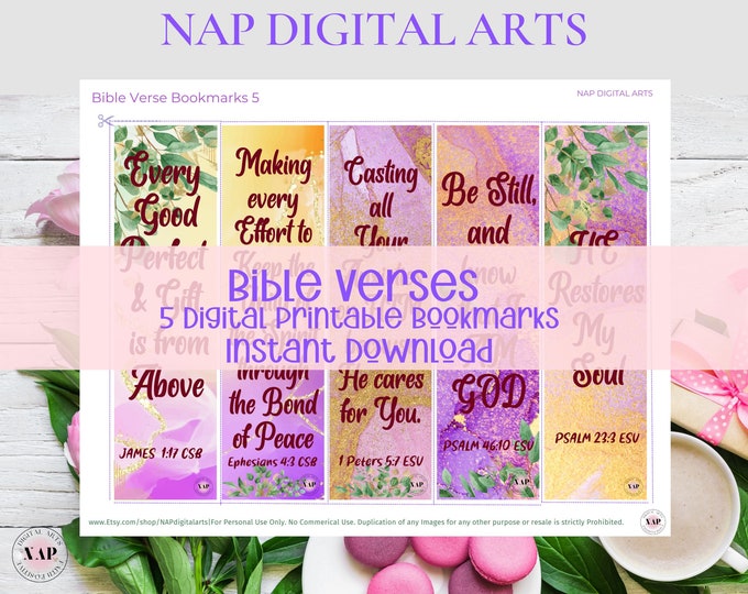 Set of 5 Printable Bible Verse Bookmarks, Scripture Bookmark, Black and ...