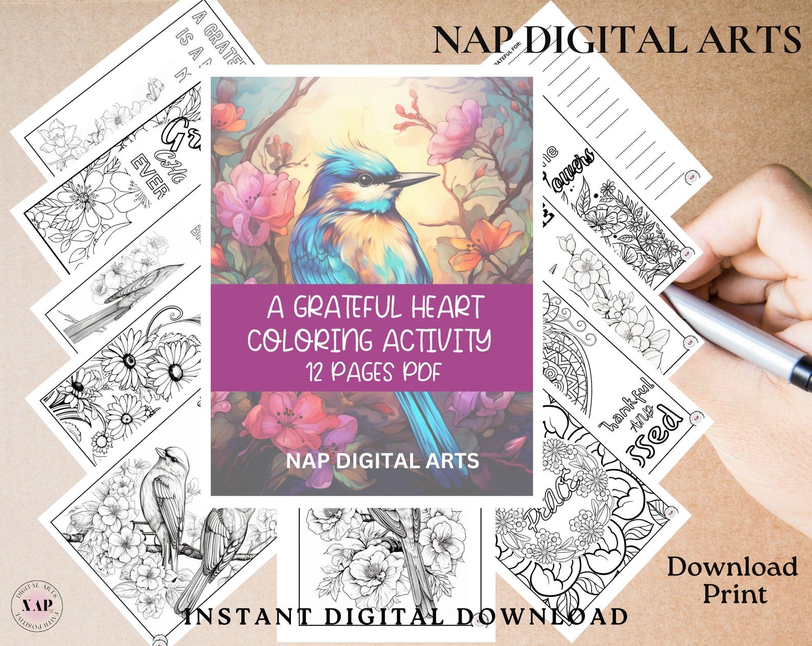 Grateful Heart Coloring Activity, Gratitude Coloring Pages, Adults ...