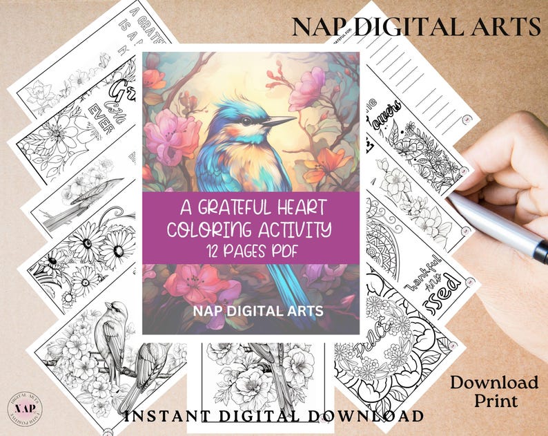Grateful Heart Coloring Activity, Gratitude Coloring Pages, Adults ...