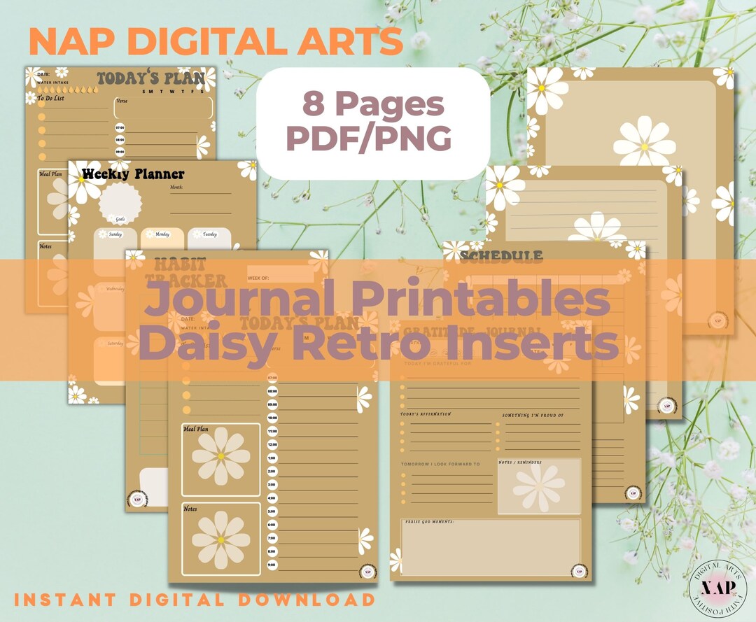 Retro Daisy Printable, Daisy Planner, Boho Floral Design, Gratitude ...