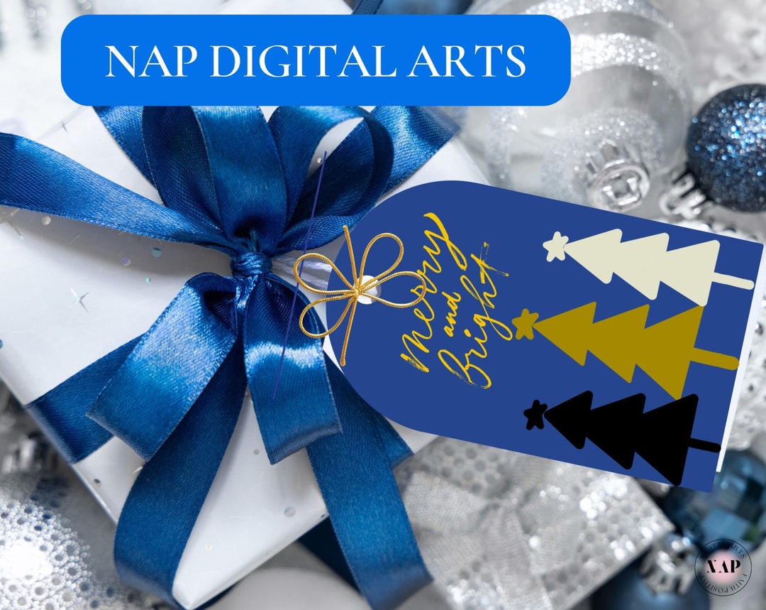 Christmas Printable Gift Tags, Blue Christmas Tags, Merry Christmas Tag ...