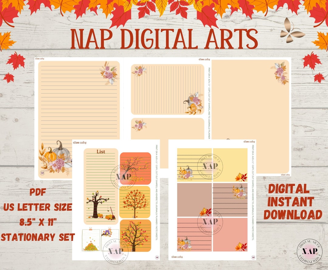Fall Digital Stationery Paper, Autumn Pumpkin Printable, Fall Autumn ...