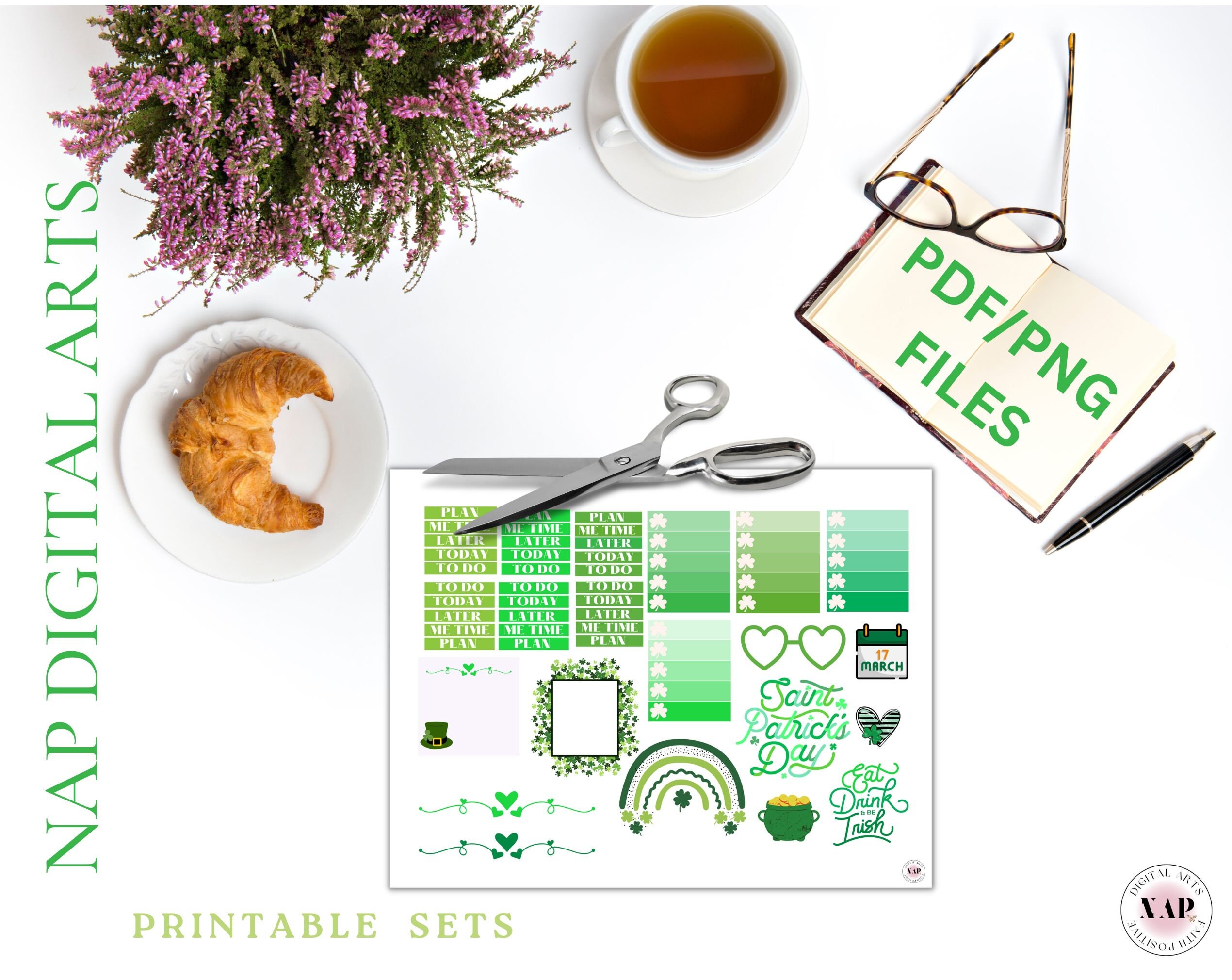St Patrick Paper, Planner Printable Bundle, Green Printable Planner ...