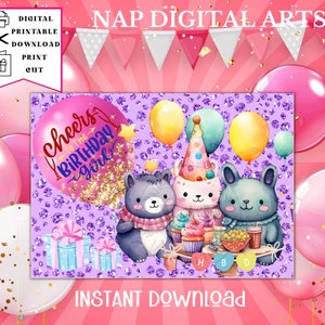 Happy Birthday Card Printable, Birthday Printable Set, Girl Happy ...