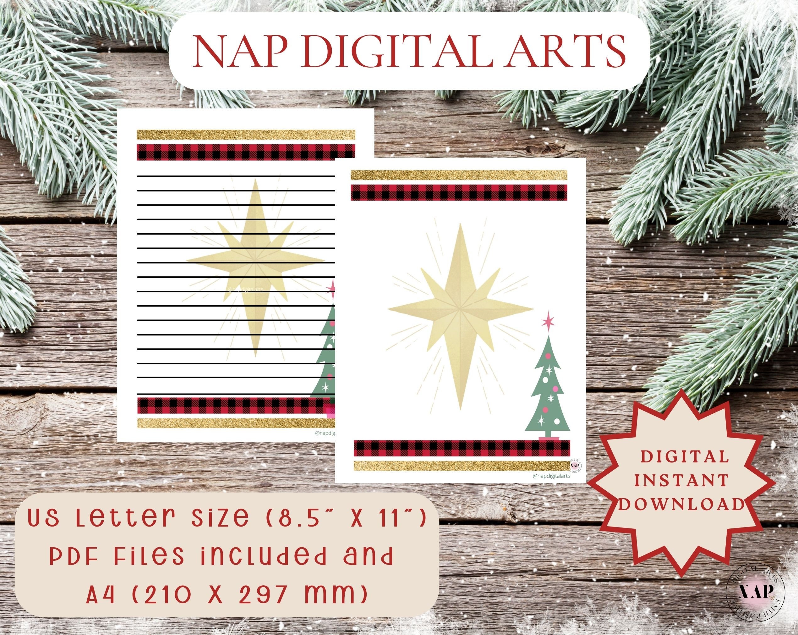 Christmas Decor Stationary, Printable Lined Paper, Printable Stationary ...