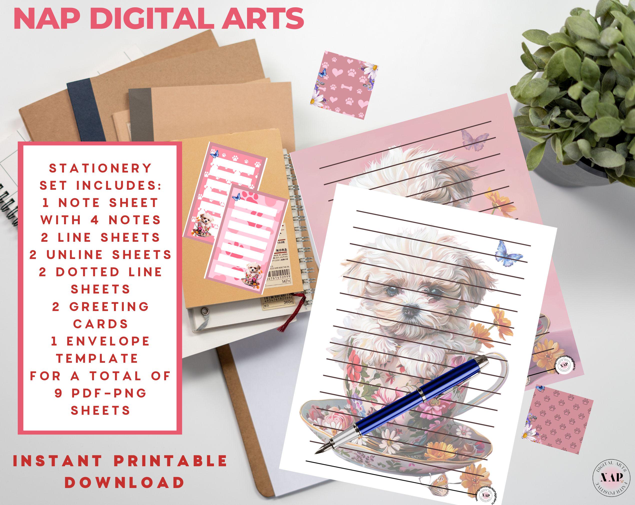 Cute Puppy Stationery Set, Dog Printable, Cute Animal Notecard, Writing ...