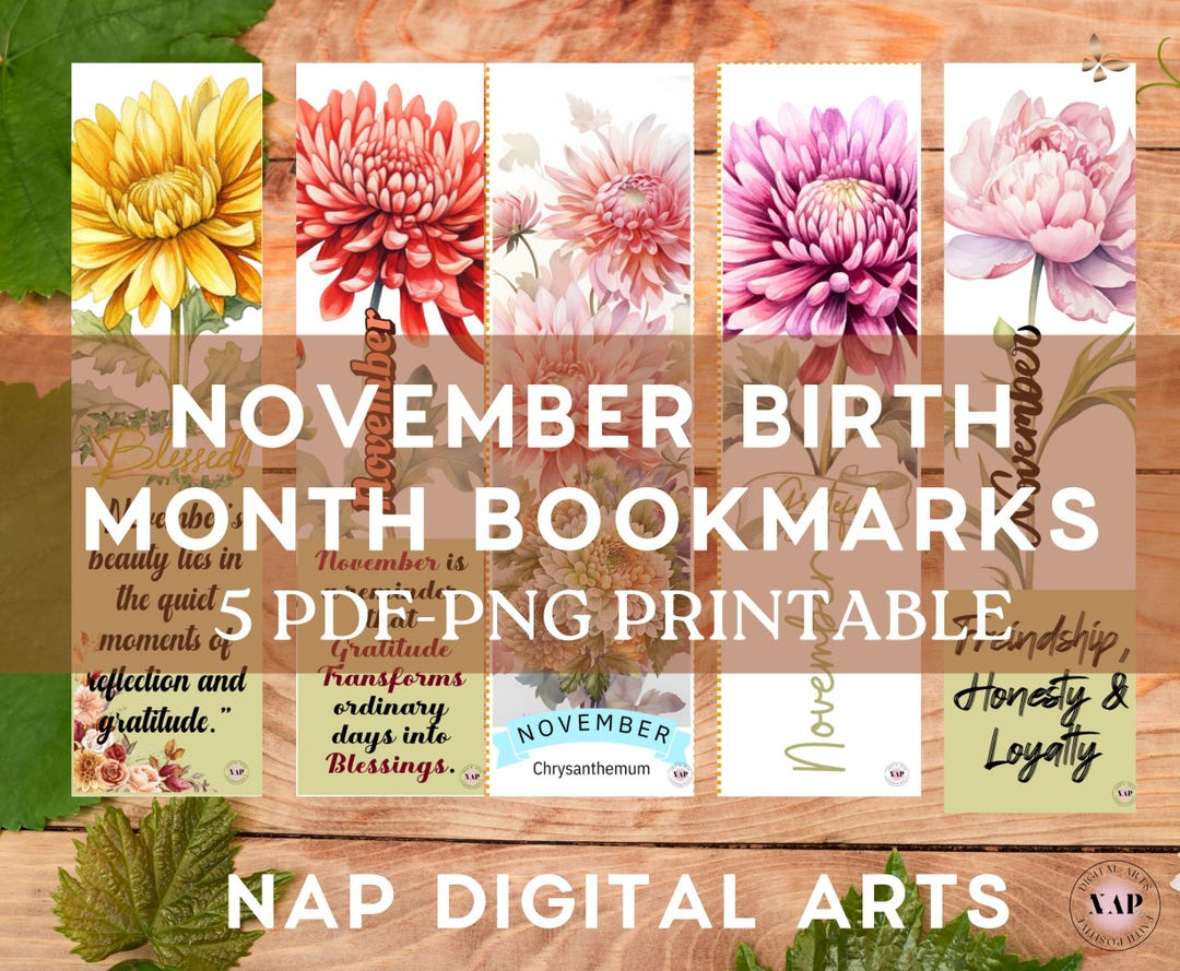 November Birth Month Bookmarks, November Birth Flower Printable, Mums ...