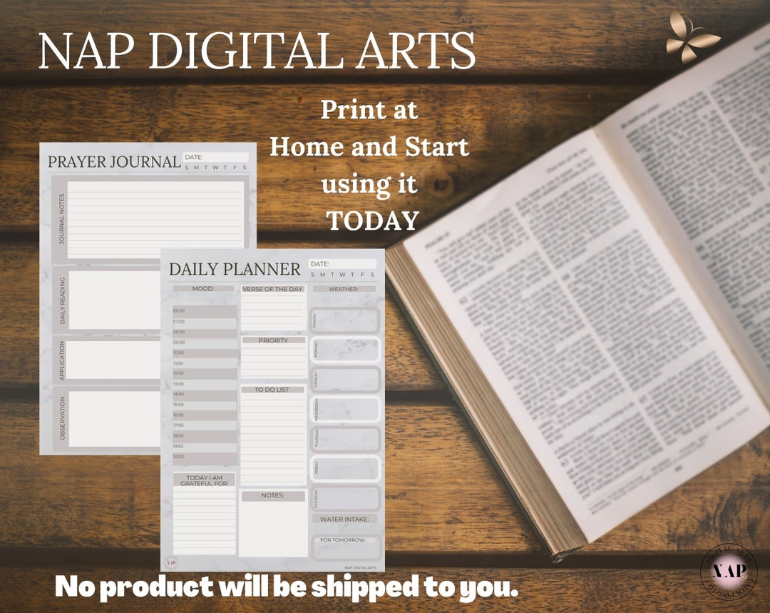 Bible Journal, Prayer Journal, Daily Planner Printable Undated, Digital ...