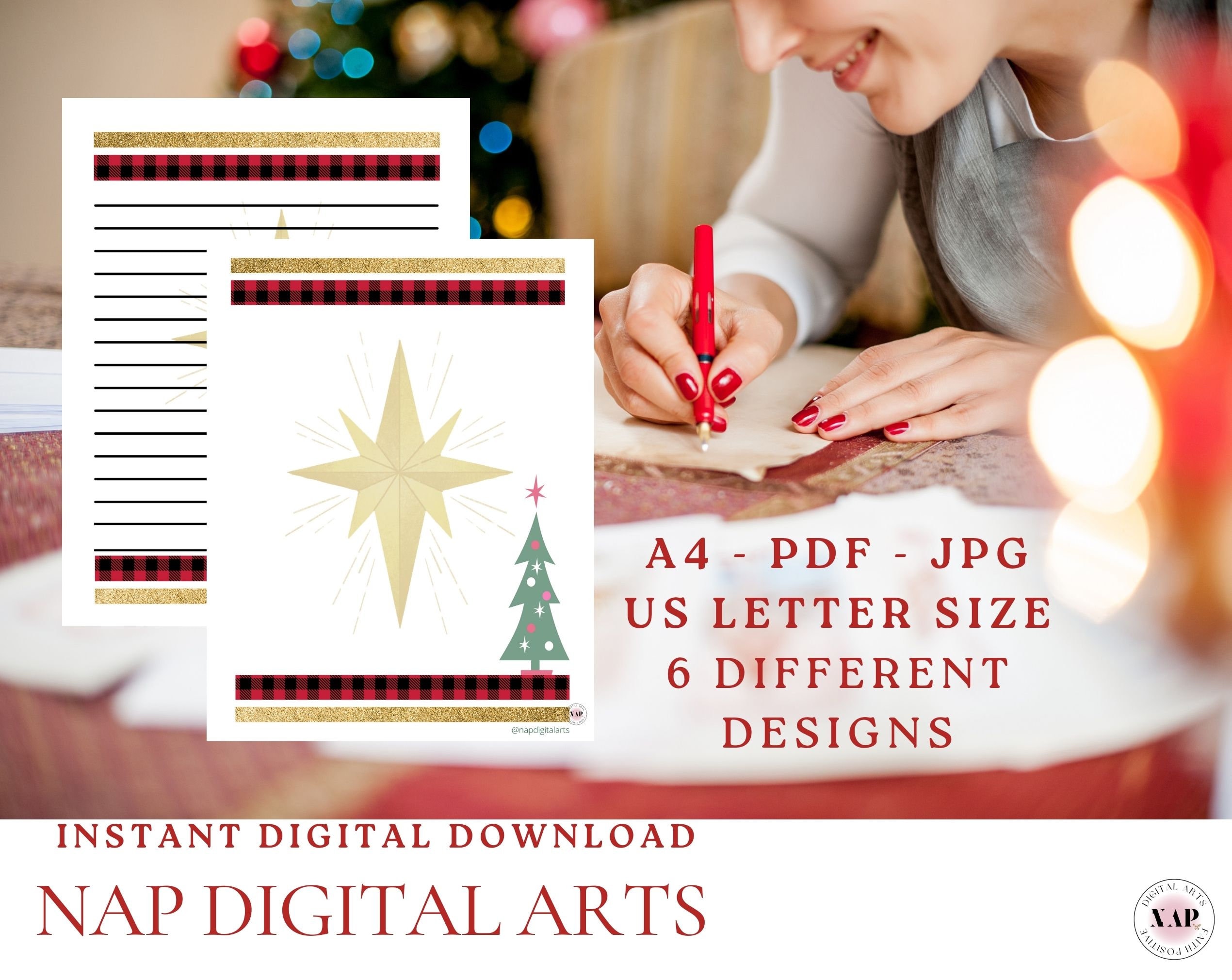 Christmas Decor Stationary, Printable Lined Paper, Printable Stationary ...