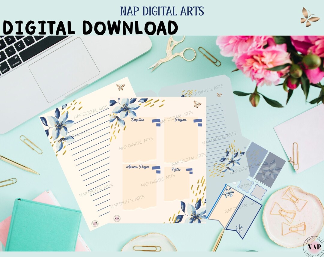 Prayer Journal, Flower Lined Paper, Digital Faith Printable, Bible ...