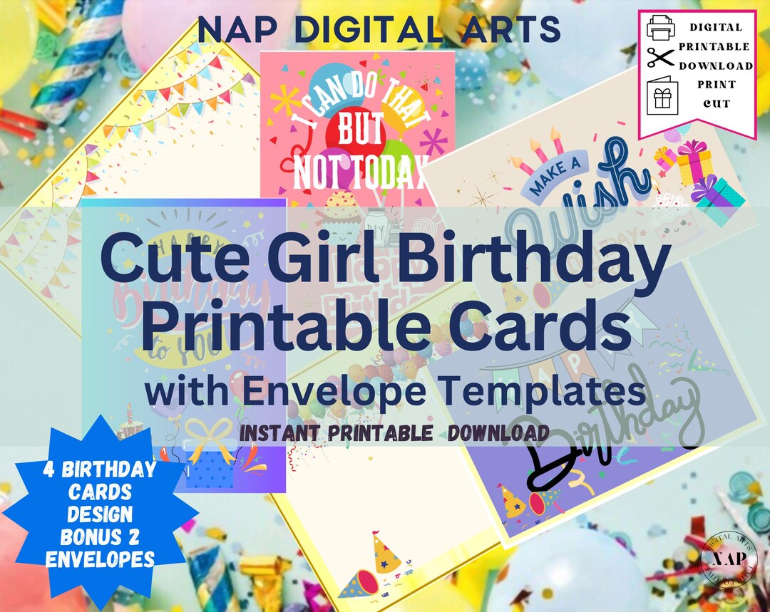 Cute Girl Birthday Printable Cards, Happy Birthday Card Set 4, Make A ...