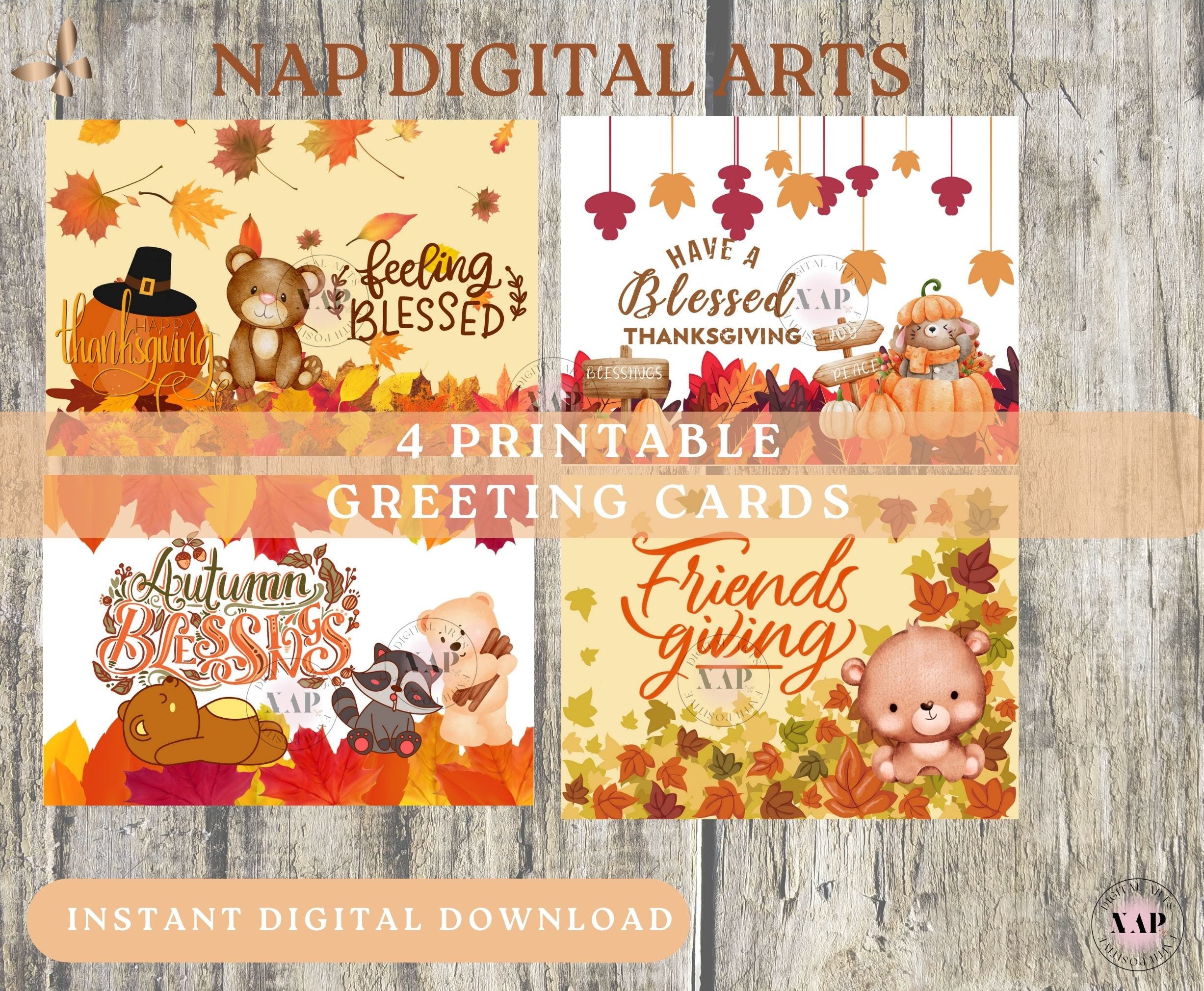 Fall Bundle Cards Autumn Card Printable Cute Bear Card - Etsy