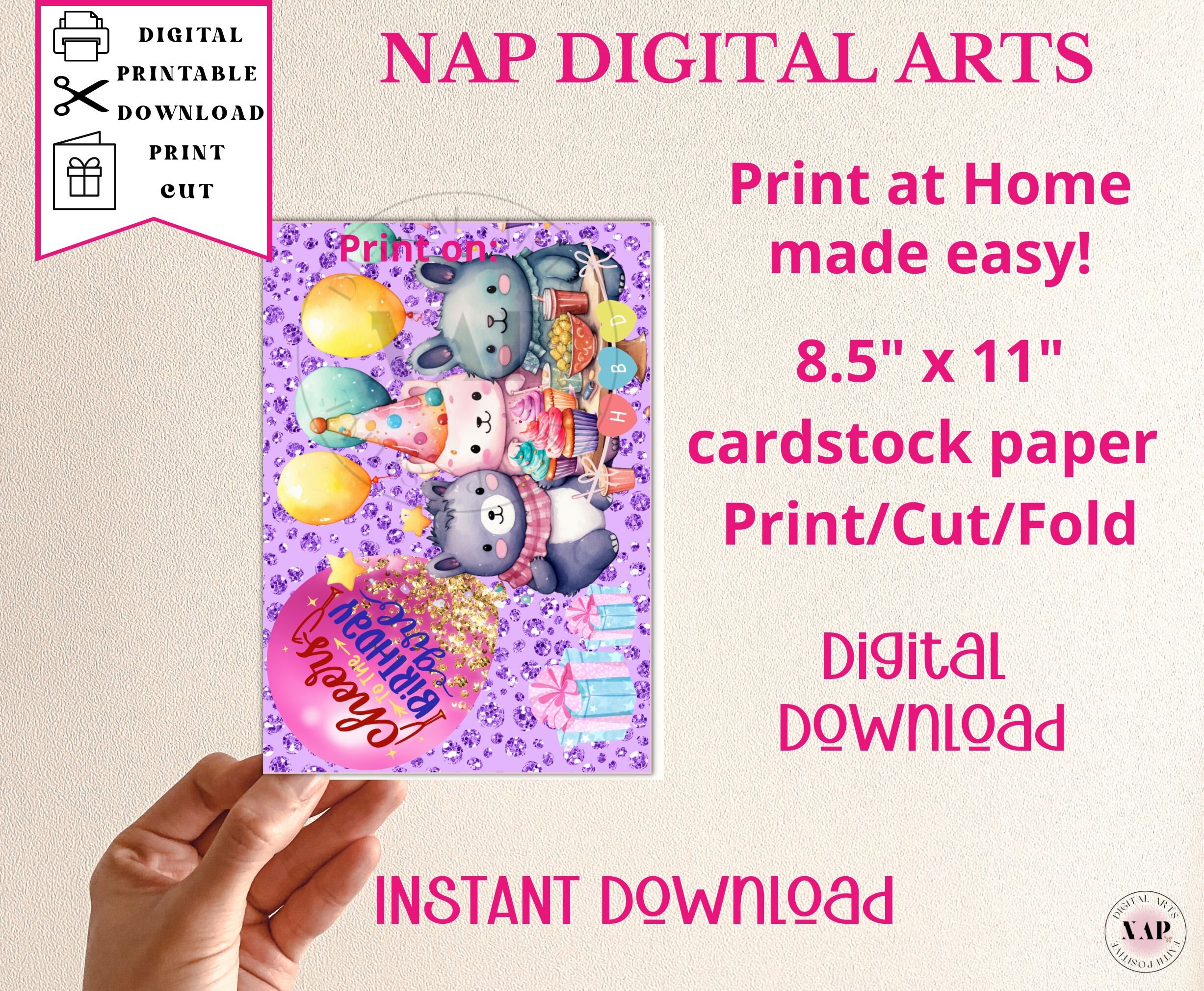 Happy Birthday Card Printable, Birthday Printable Set, Girl Happy ...