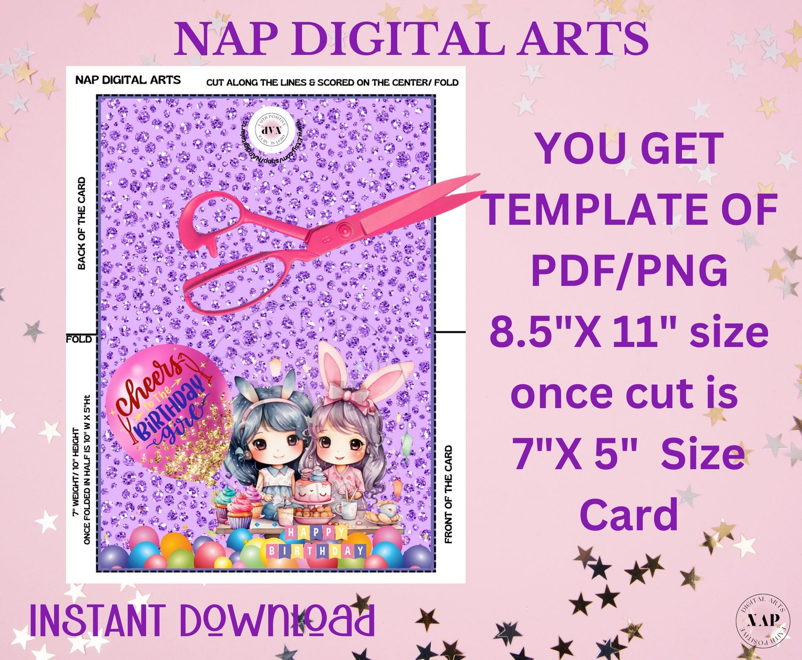 Happy Birthday Card Printable, Birthday Printable Set, Girl Happy ...