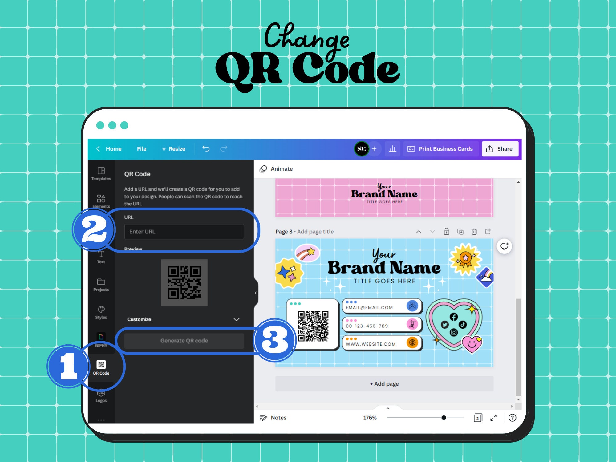 QR Code Business Card Template Cute Retro Vaporwave Design - Etsy