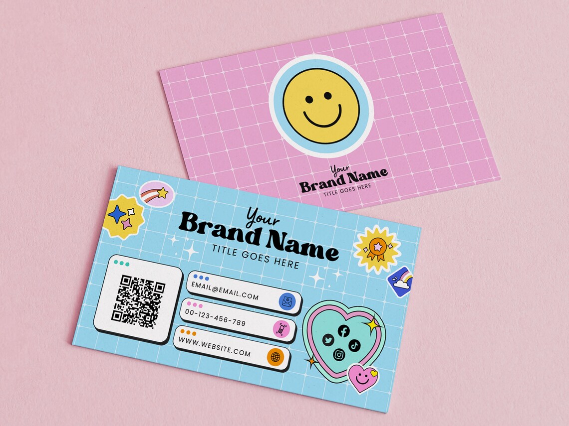 QR Code Business Card Template Cute Retro Vaporwave Design - Etsy