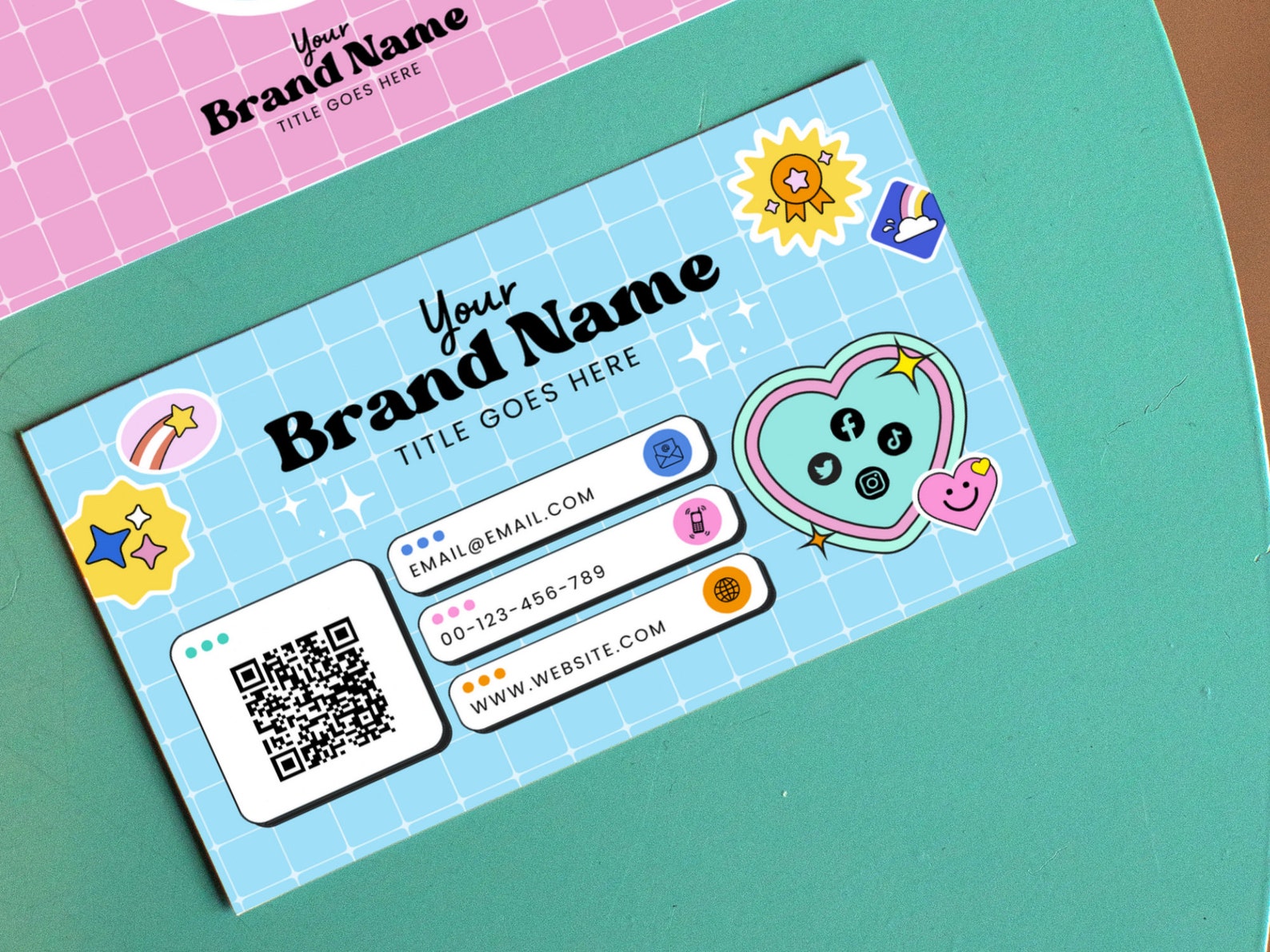QR Code Business Card Template Cute Retro Vaporwave Design - Etsy