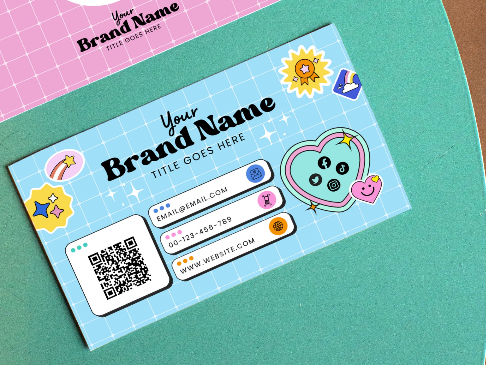Qr Code Business Card Template Cute Retro Vaporwave Design Canva Editable Template