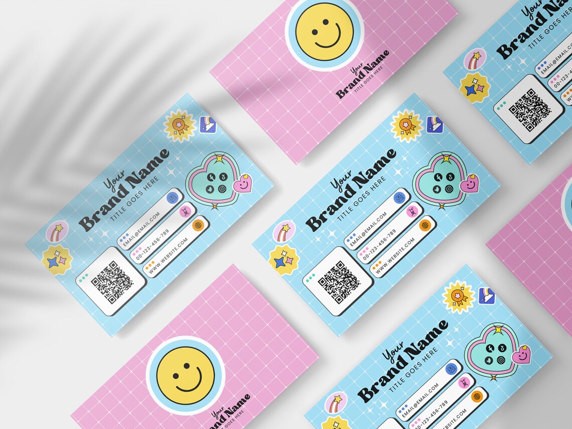 QR Code Business Card Template Cute Retro Vaporwave Design - Etsy