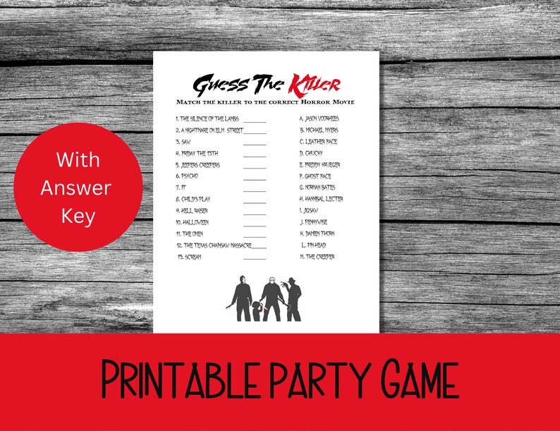 Printable Halloween Game/ Horror Movie/ Party Game/ Guess Who/ Matching ...