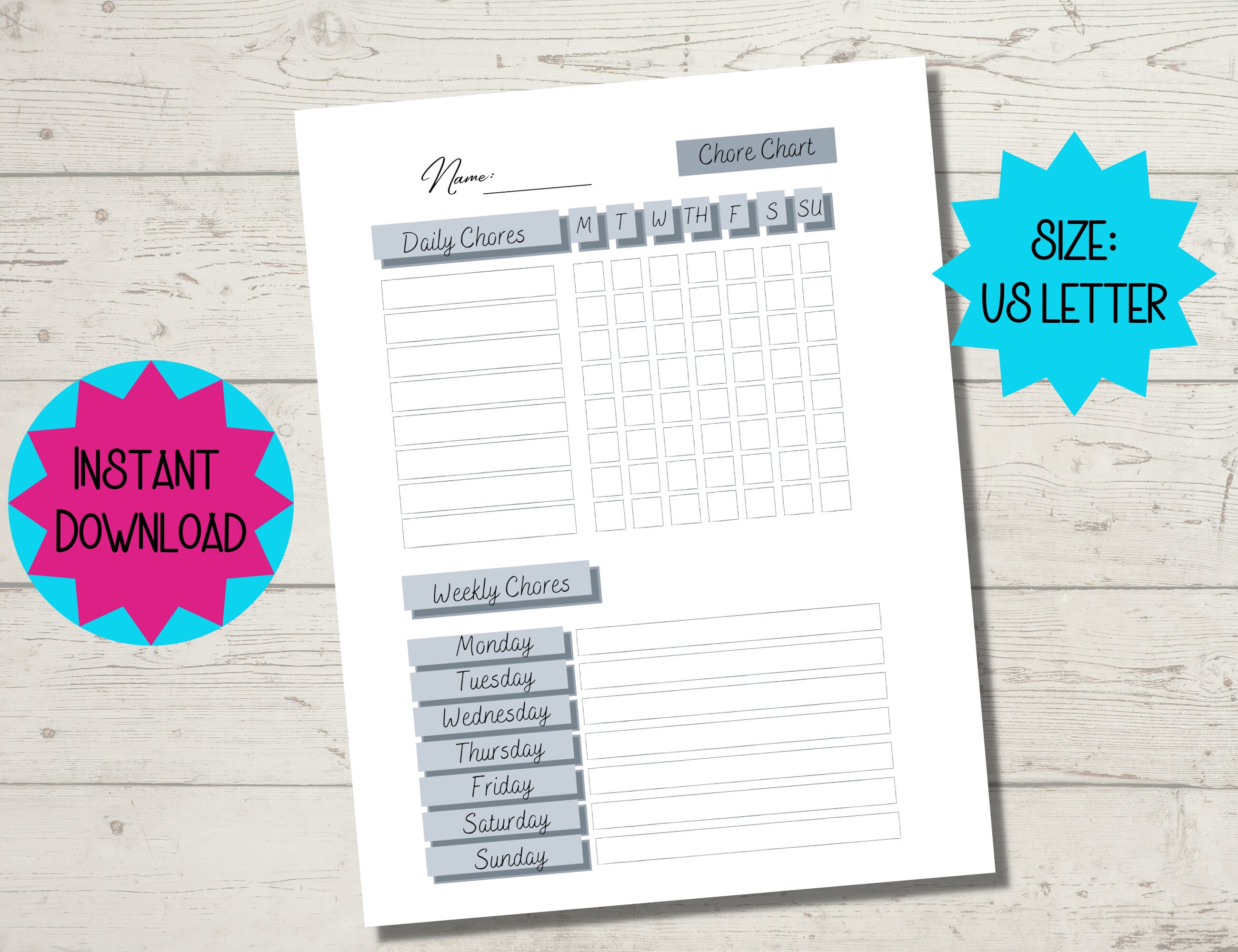 Printable Chore Chart/ to Do/ Chore Chart for Kids/ Adult/ Grey/ Weekly ...