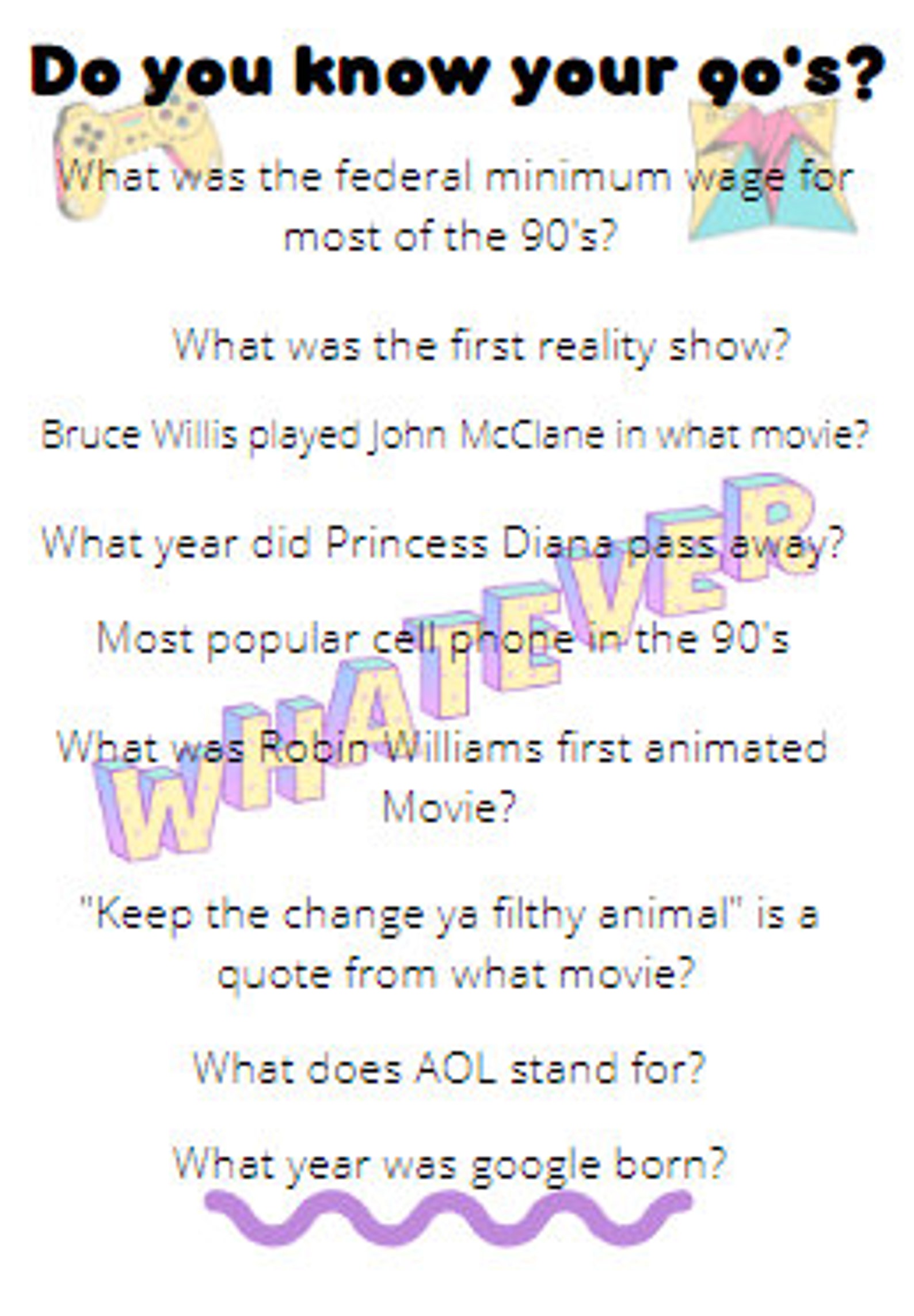 90s Trivia Game/ Printable Party Game/ Nostalgic/ Adult Game/print at ...