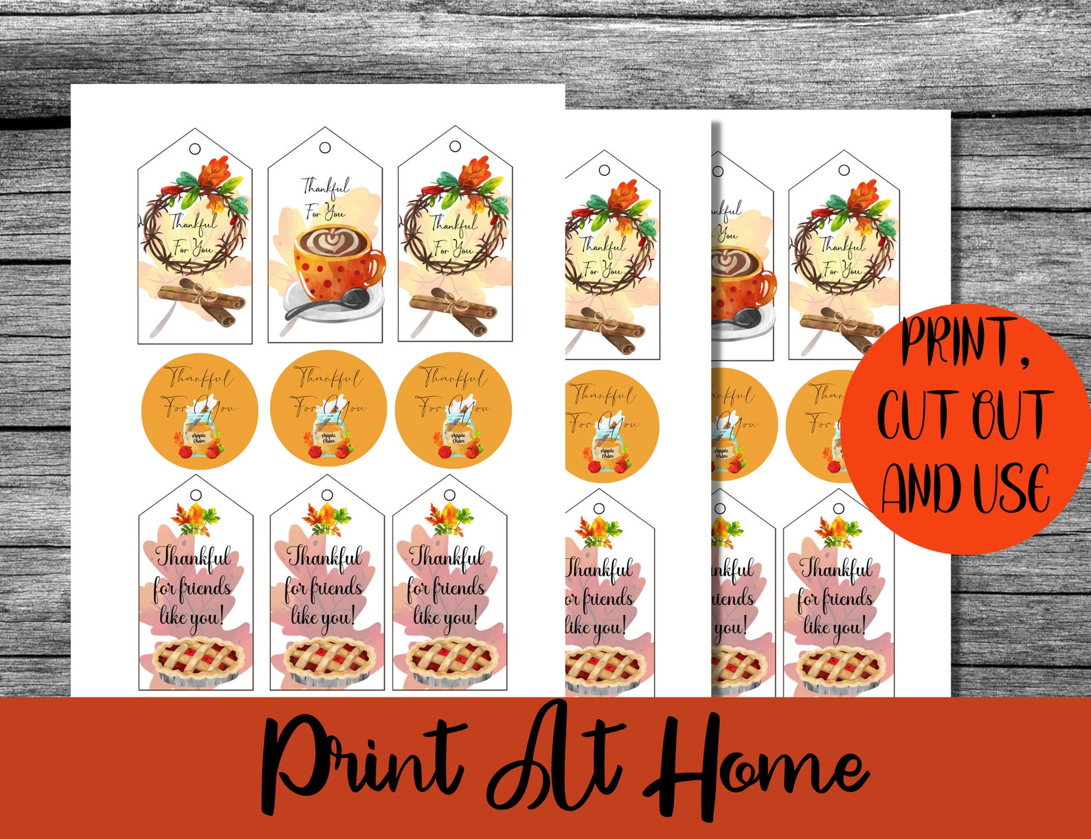 Printable Thanksgiving Gift Tags/ Fall/holiday Season/leaves/cider ...