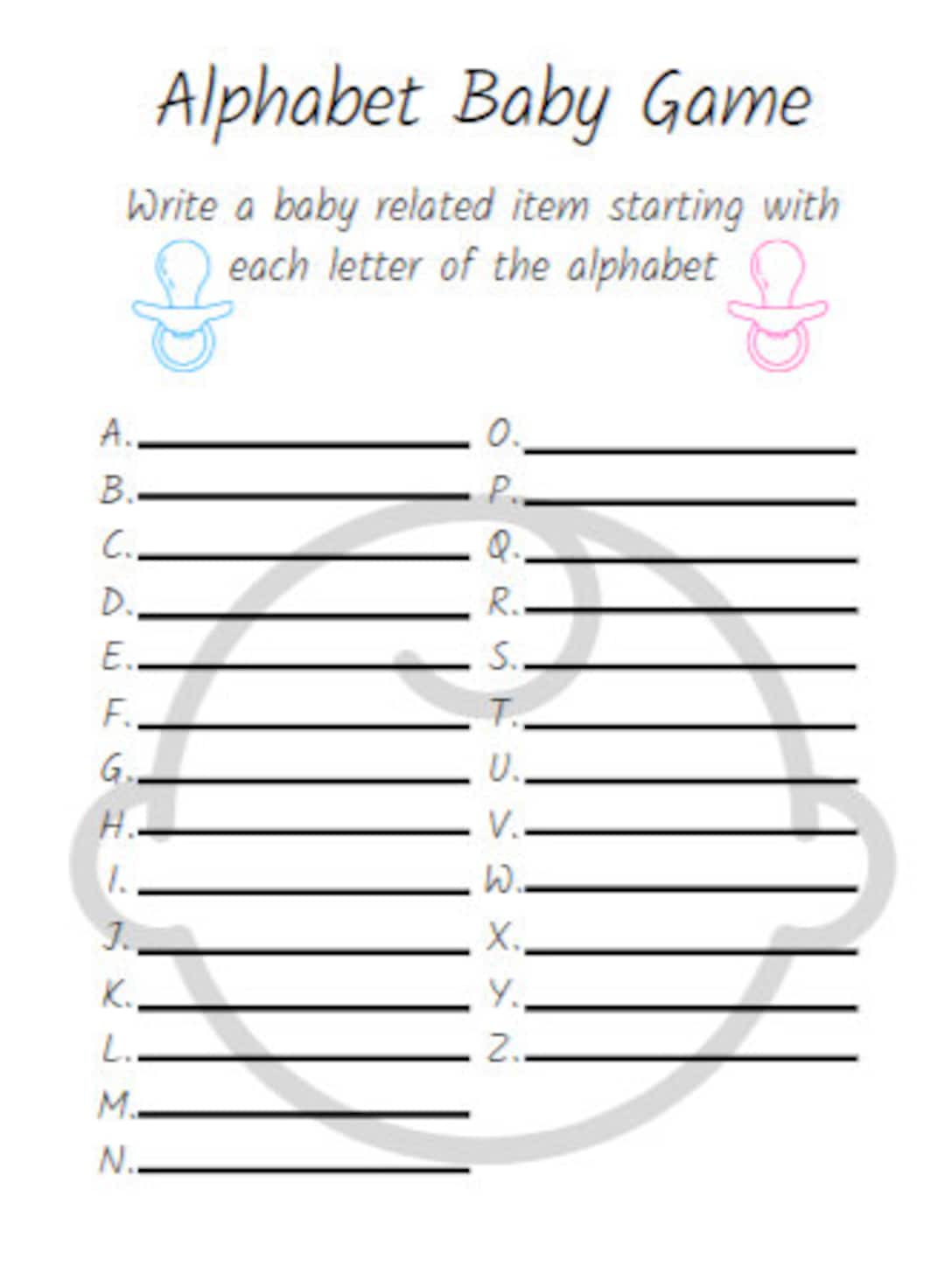 Baby Shower Alphabet Game/ Printable/ Party Game/ - Etsy
